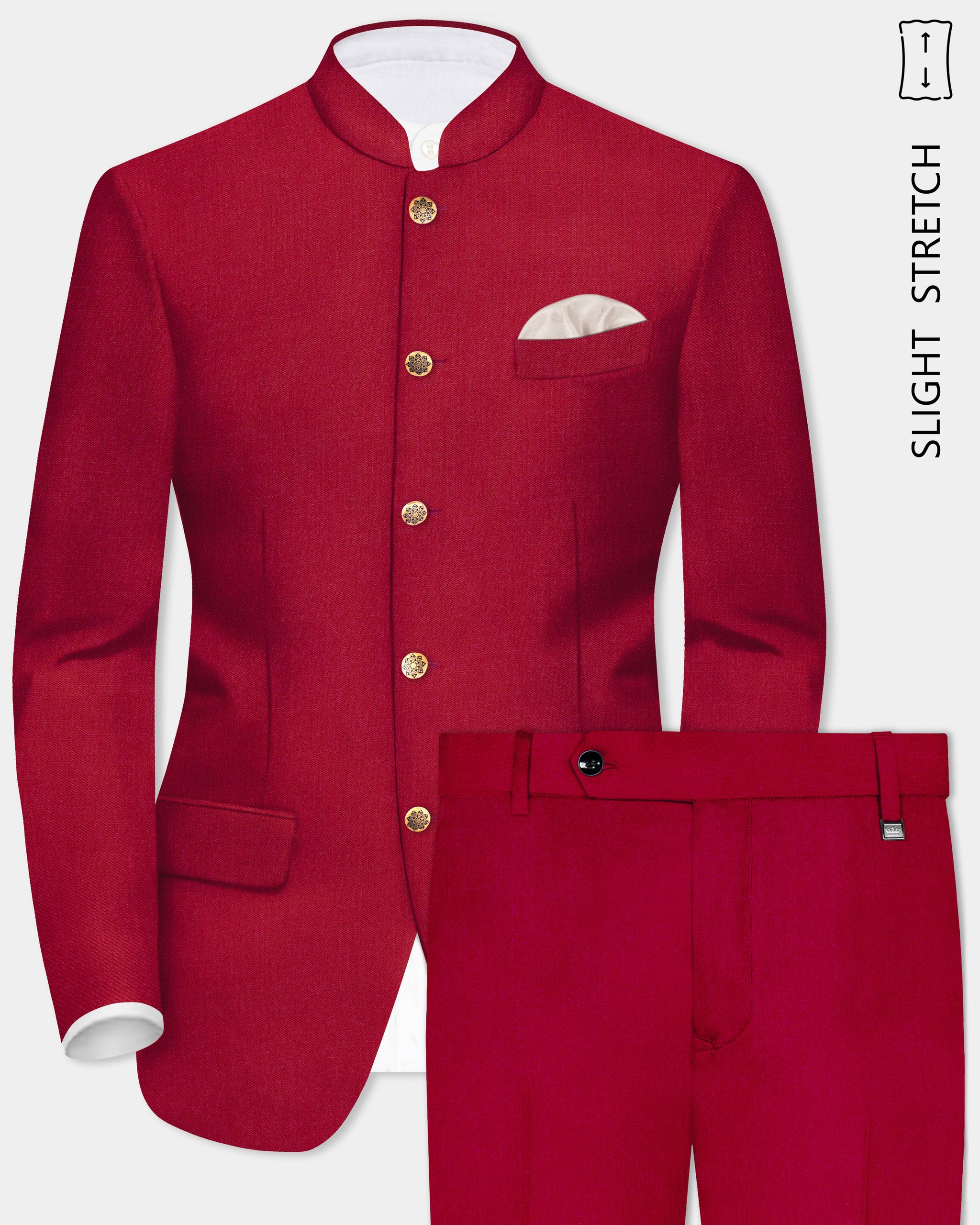 Vermilion-Chili Red Solid Premium Wool Blend Bandhgala/Jodhpuri Suit ...