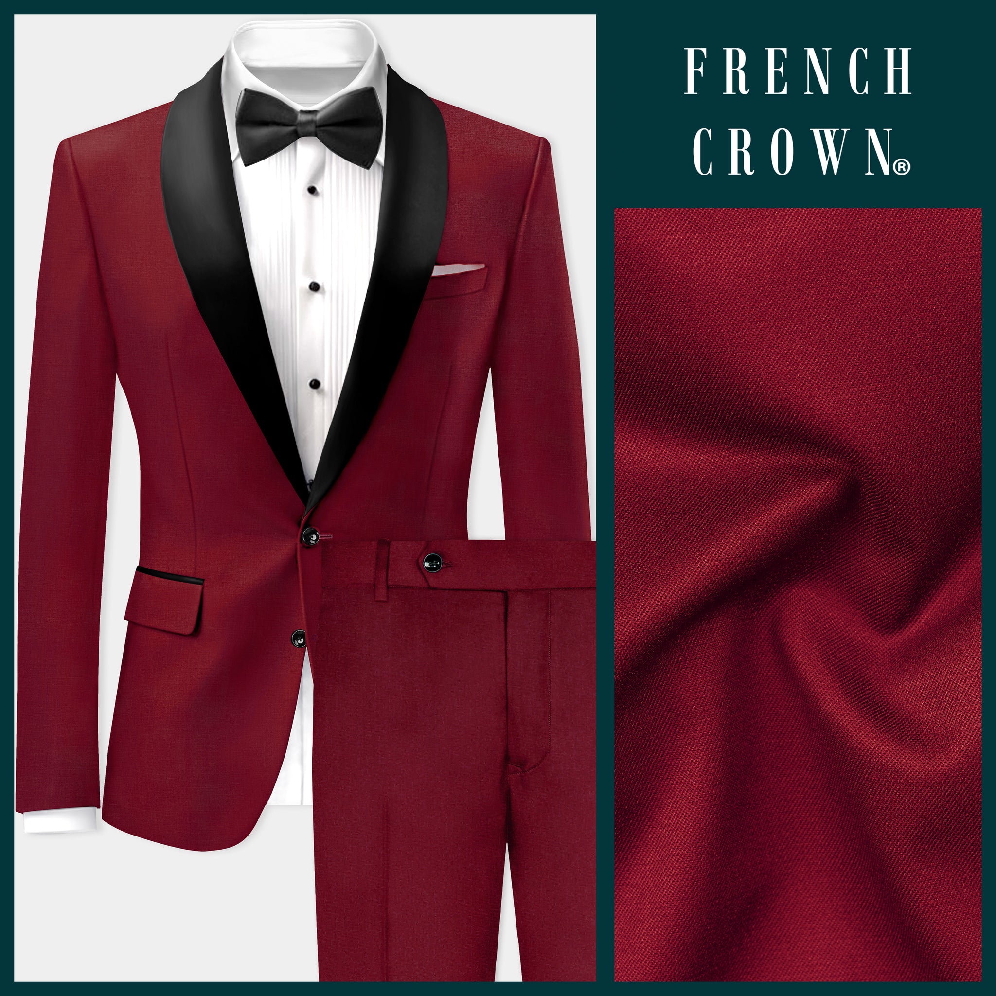 CrimsonAce-Cherry Red Solid Premium Wool Blend Tuxedo-Suit for Men.