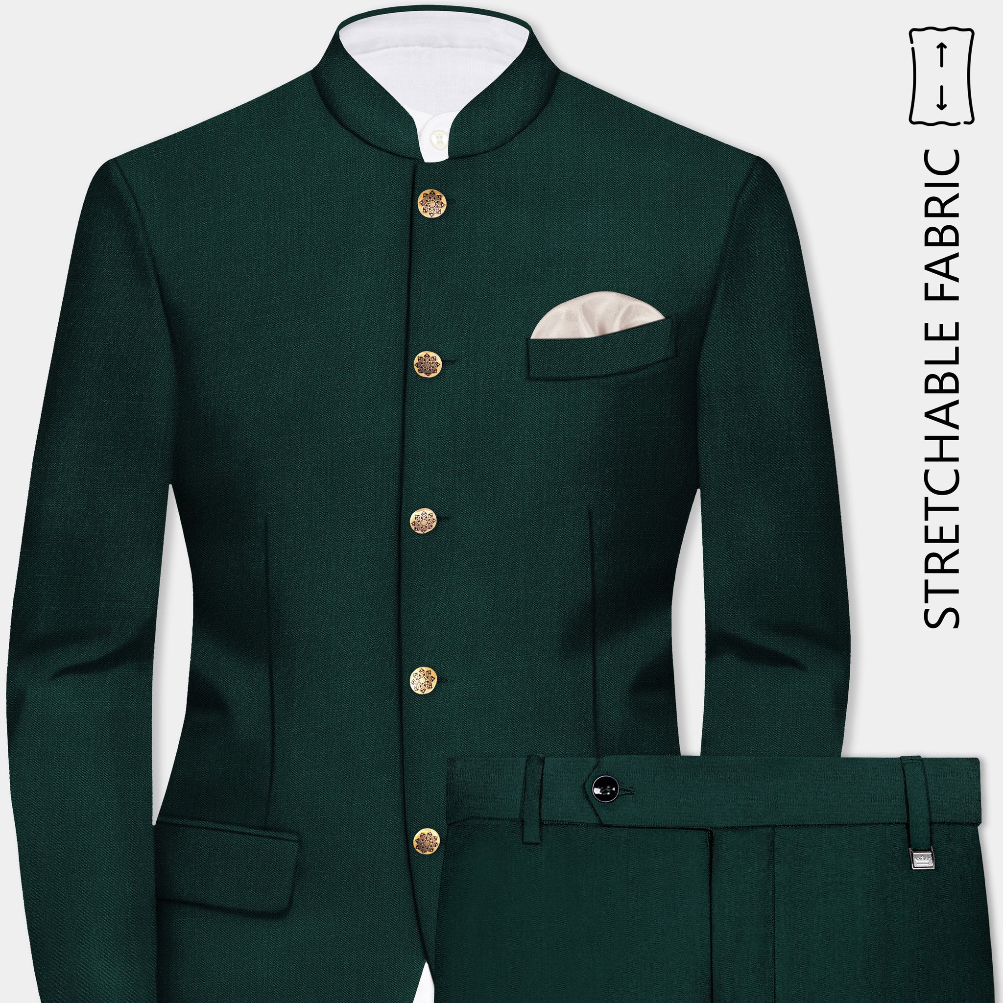 Emerald-Zucchini Green Solid Premium Wool Rich Bandhgala/Jodhpuri Suit ...