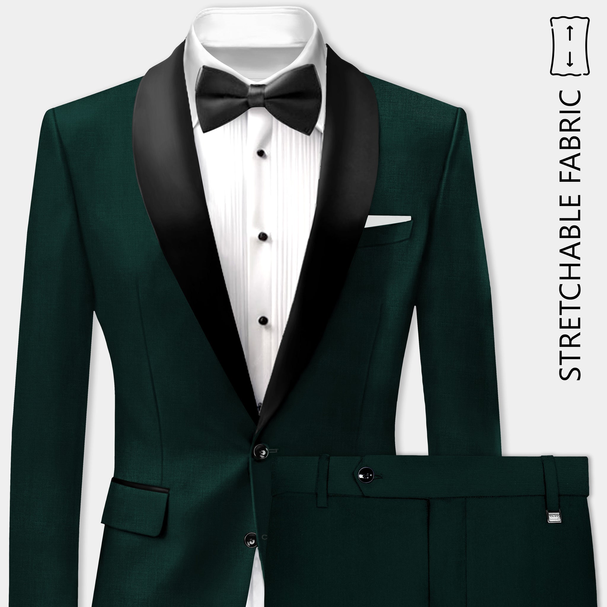 Emerald-Zucchini Green Solid Premium Wool Rich Tuxedo-Suit for Men.
