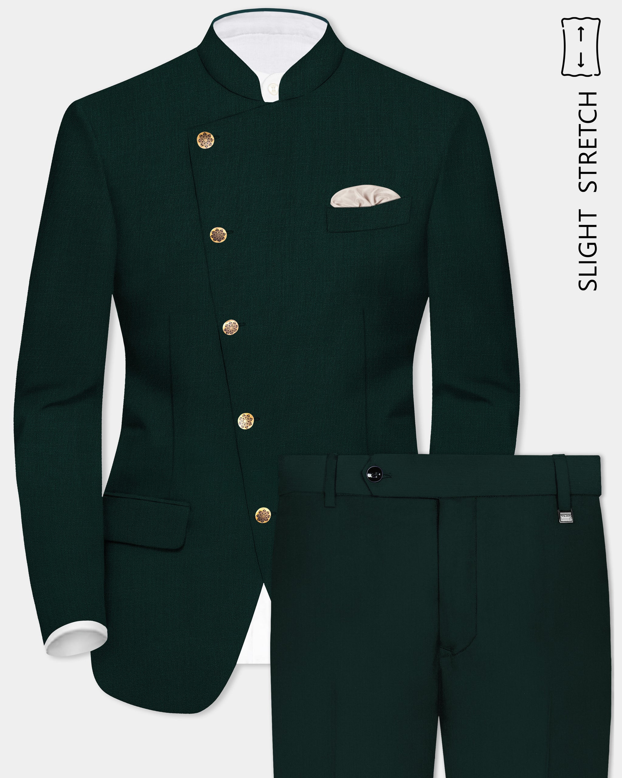 Emerald-Zucchini Green Solid Premium Wool Rich Bandhgala/Jodhpuri Suit ...