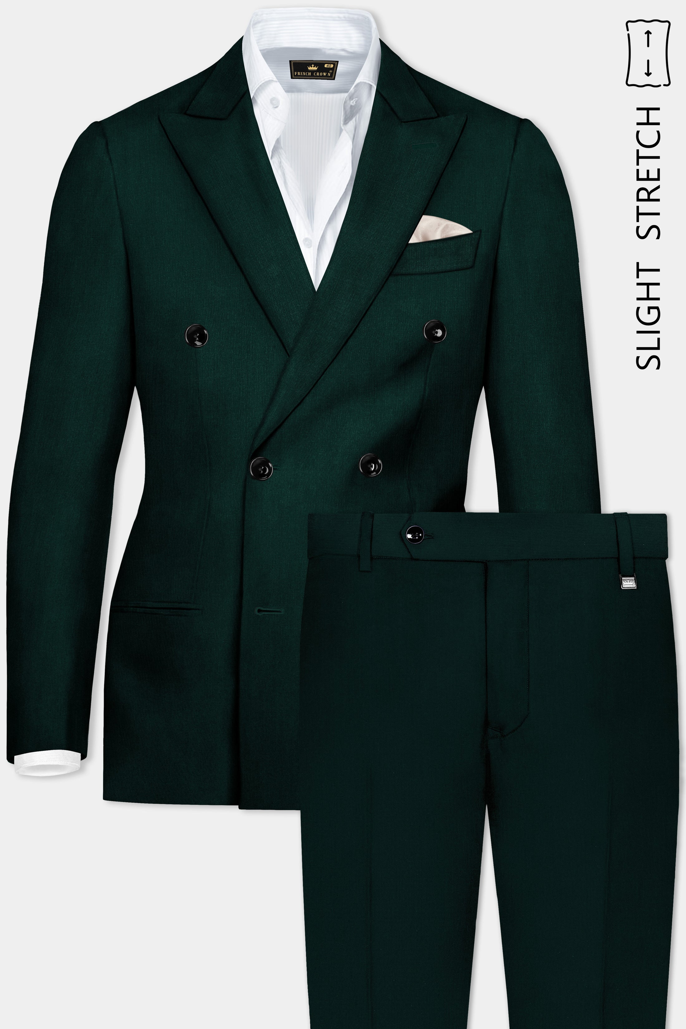 Emerald-Zucchini Green Solid Premium Wool Rich Double Breasted Suit For ...