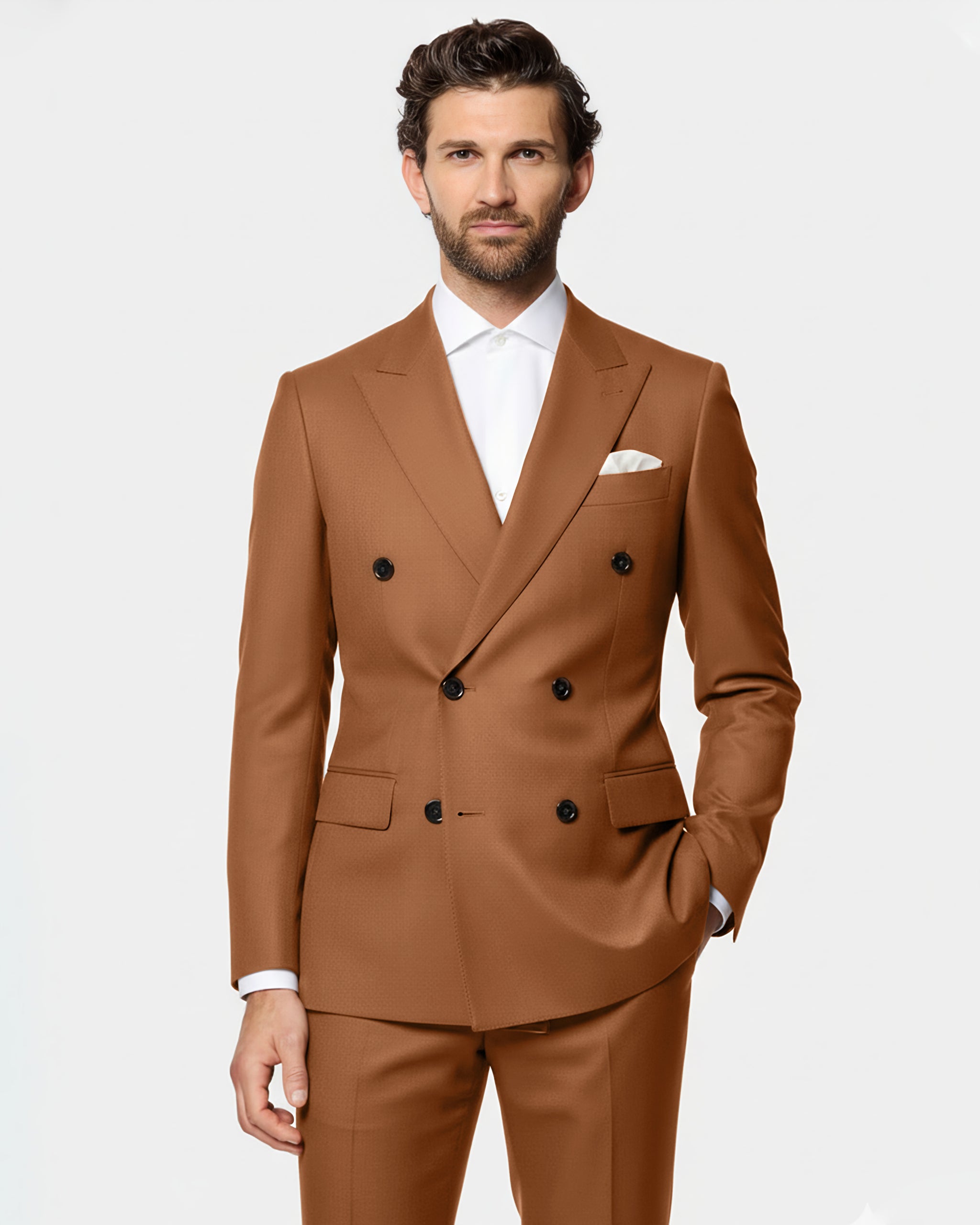 Cinnamon Oak-Sienna Brown Solid Premium Wool Rich Double Breasted Suit ...