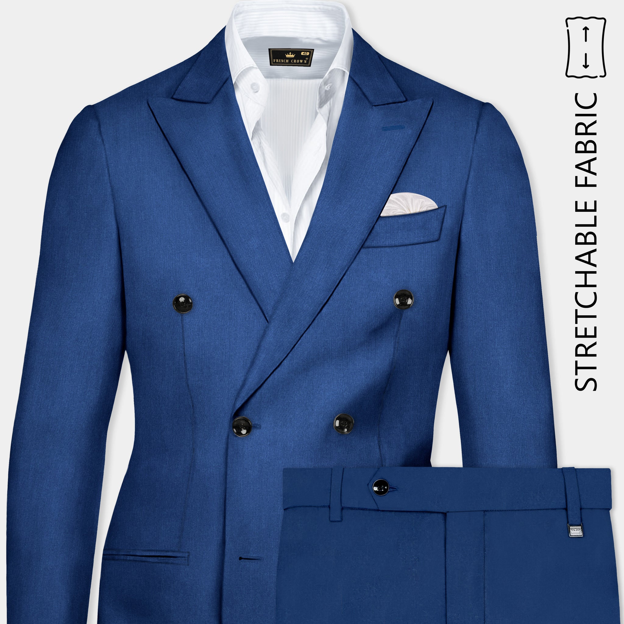 Cerulean Elite-Cobalt Blue Solid Premium Wool Rich Double Breasted Suit ...