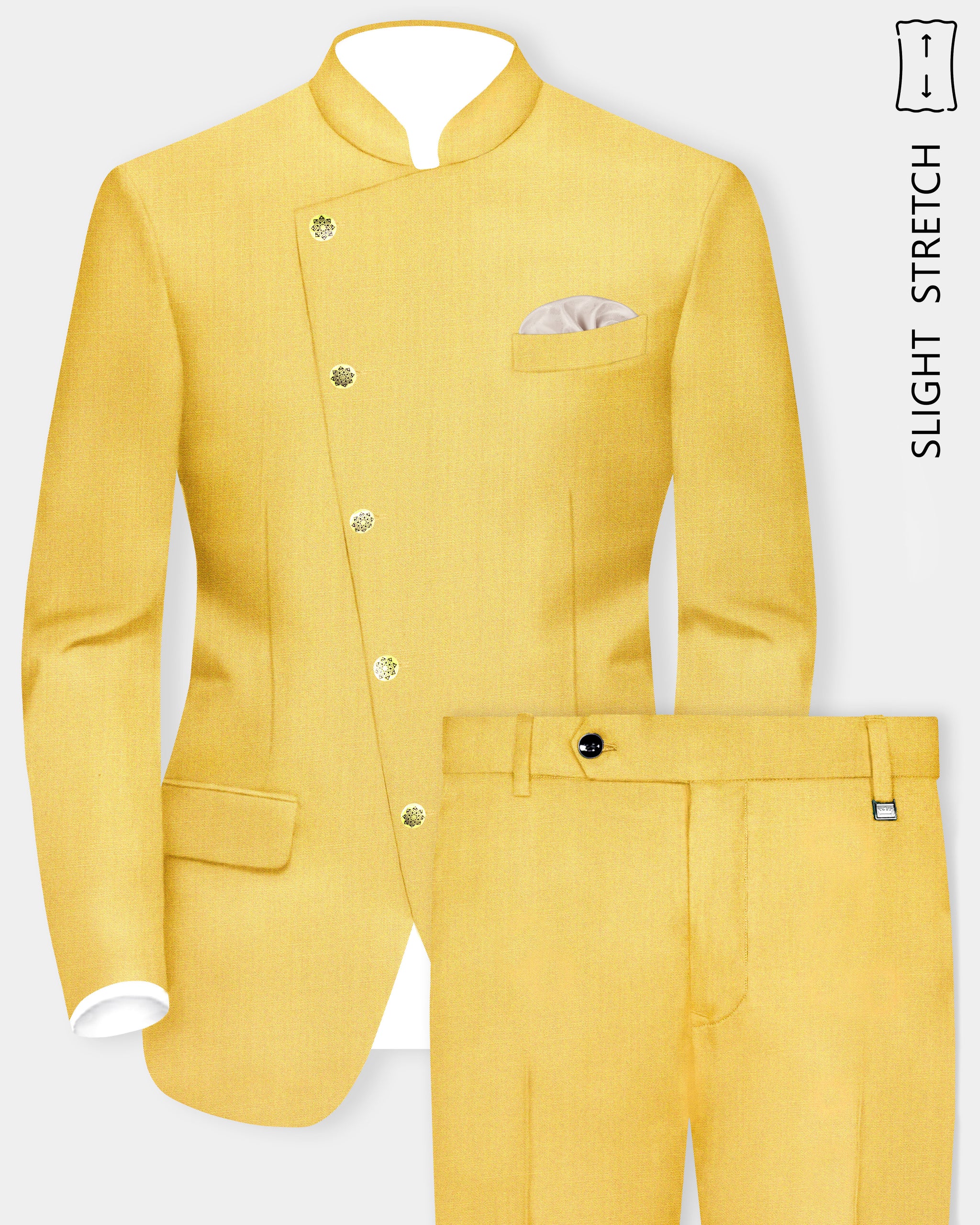 Saffron Elegance-Lemon Yellow Solid Premium Wool Rich Bandhgala ...