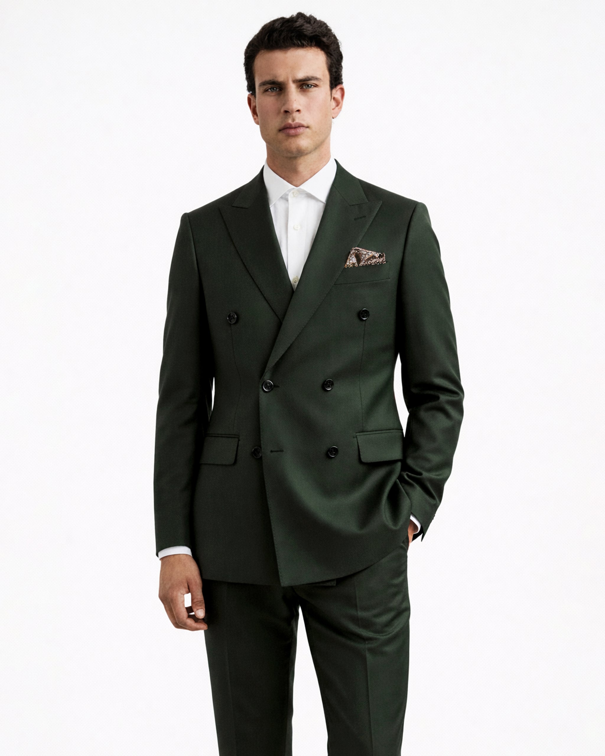 Verdant Majesty-Juniper Green Solid Premium Wool Rich Double Breasted ...
