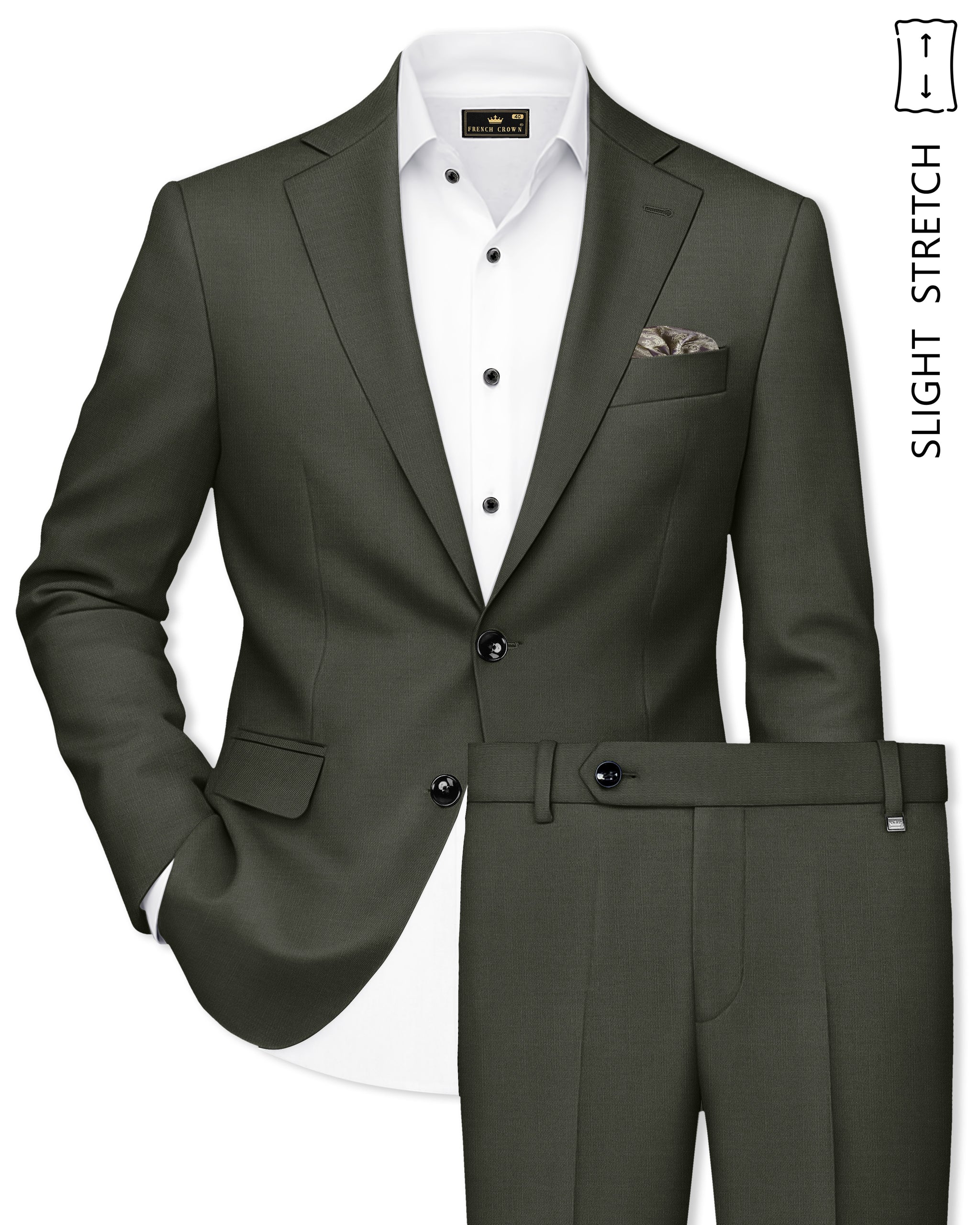 Verdant Majesty-Juniper Green Solid Premium Wool Rich Single Breasted ...