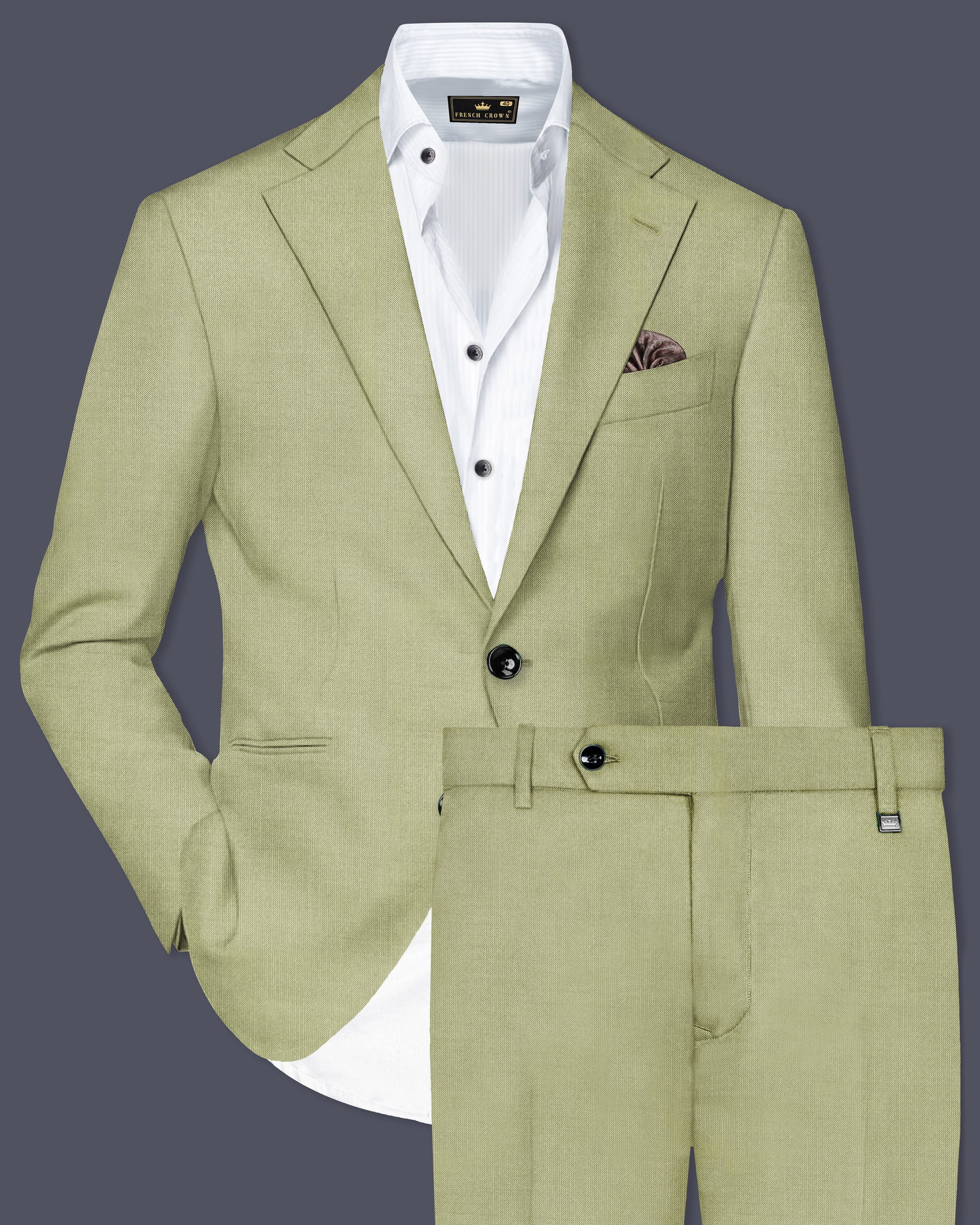 Marsh-Swamp Green Solid Premium Wool Rich Single Breasted Suit For Men.
