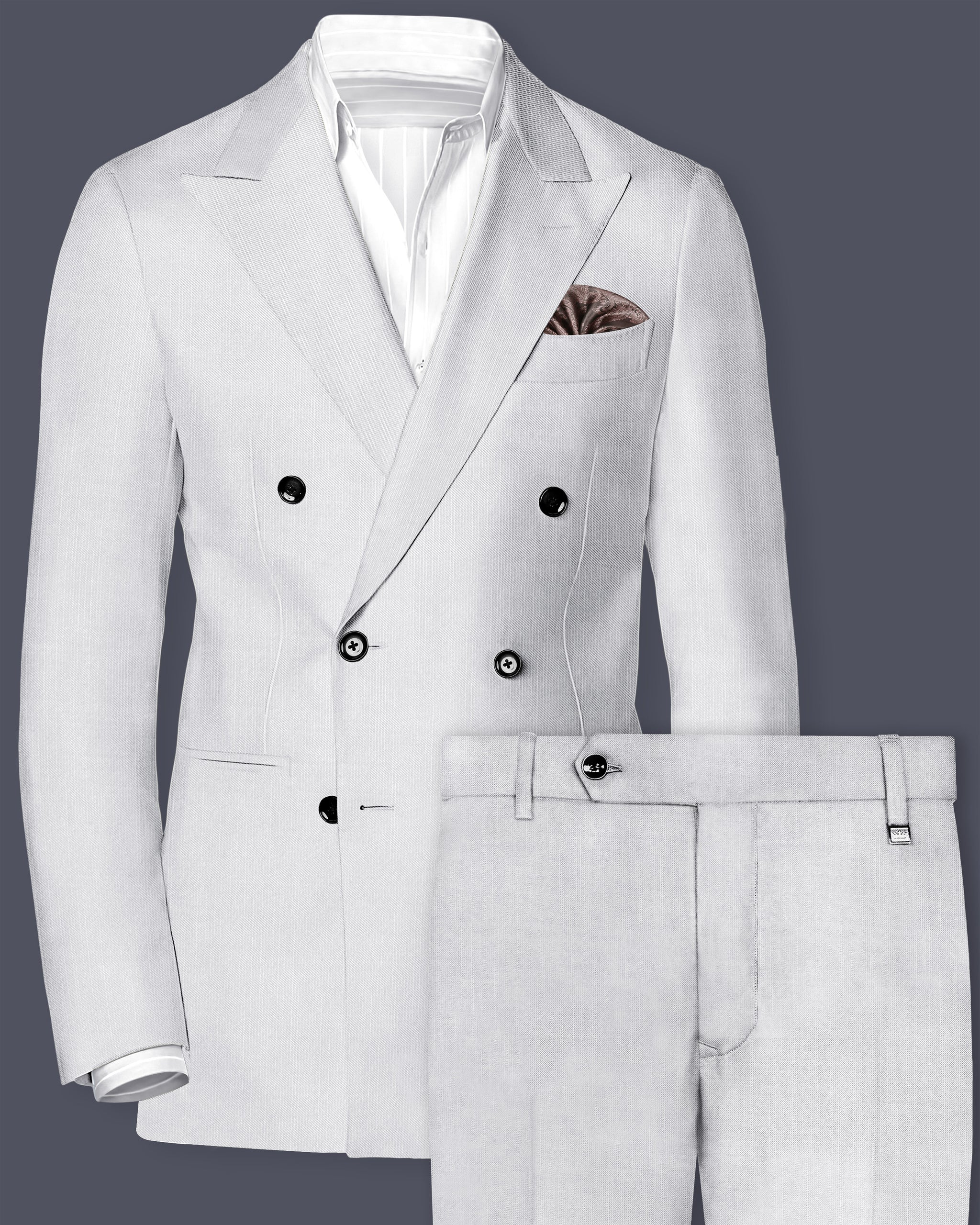 Granite-Alto Gray Solid Premium Wool Rich Double Breasted Suit For Men.