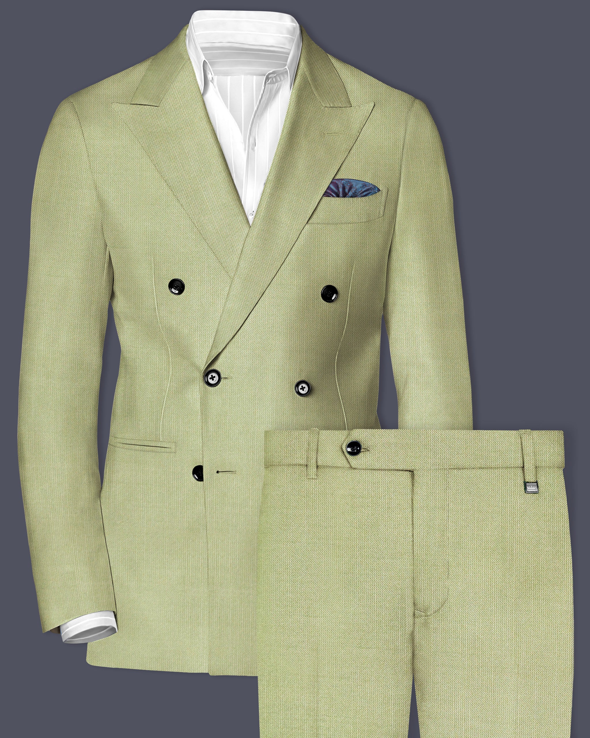 Marsh-Swamp Green Solid Premium Wool Rich Double Breasted Suit For Men.