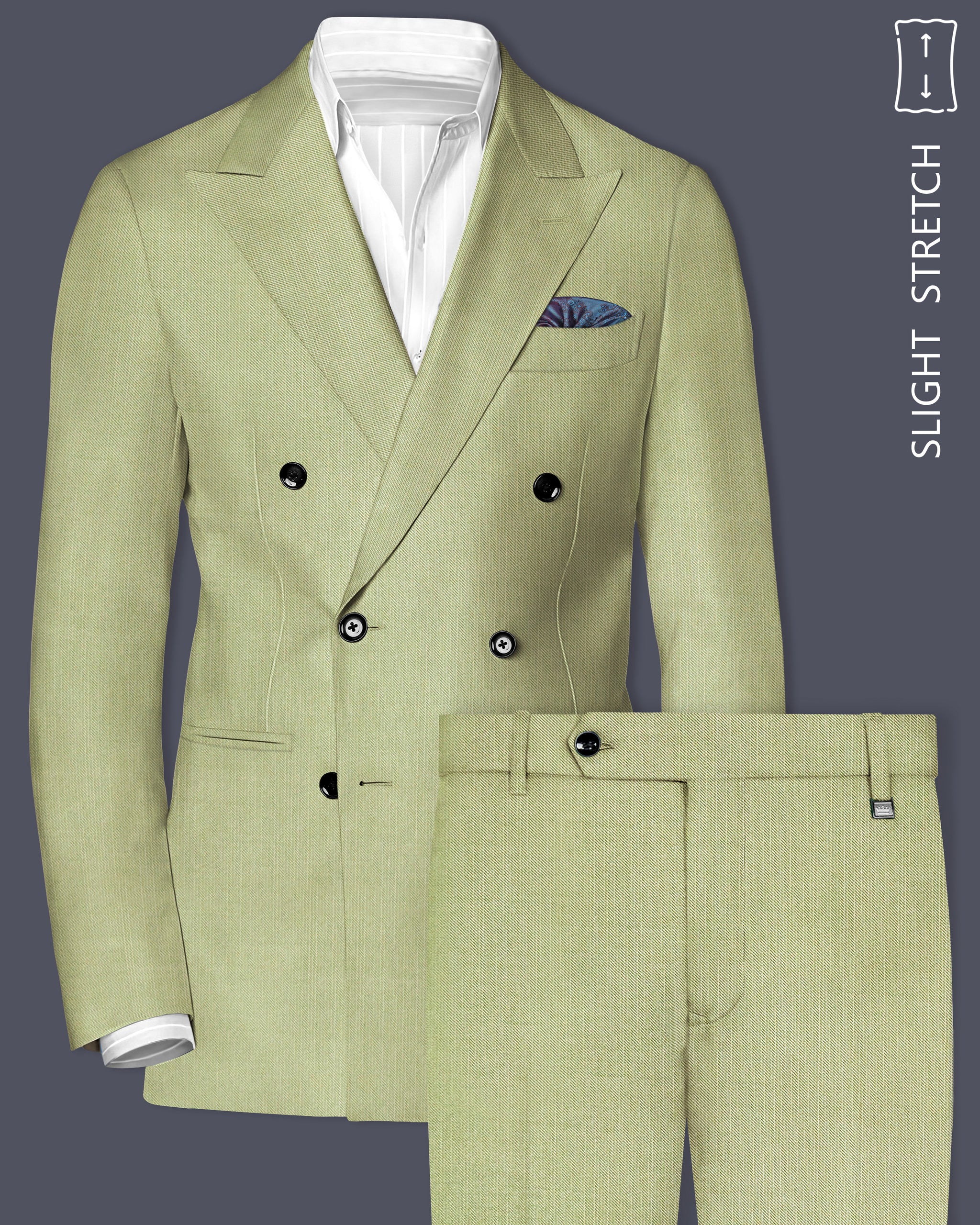 Marsh-Swamp Green Solid Premium Wool Rich Double Breasted Suit For Men.