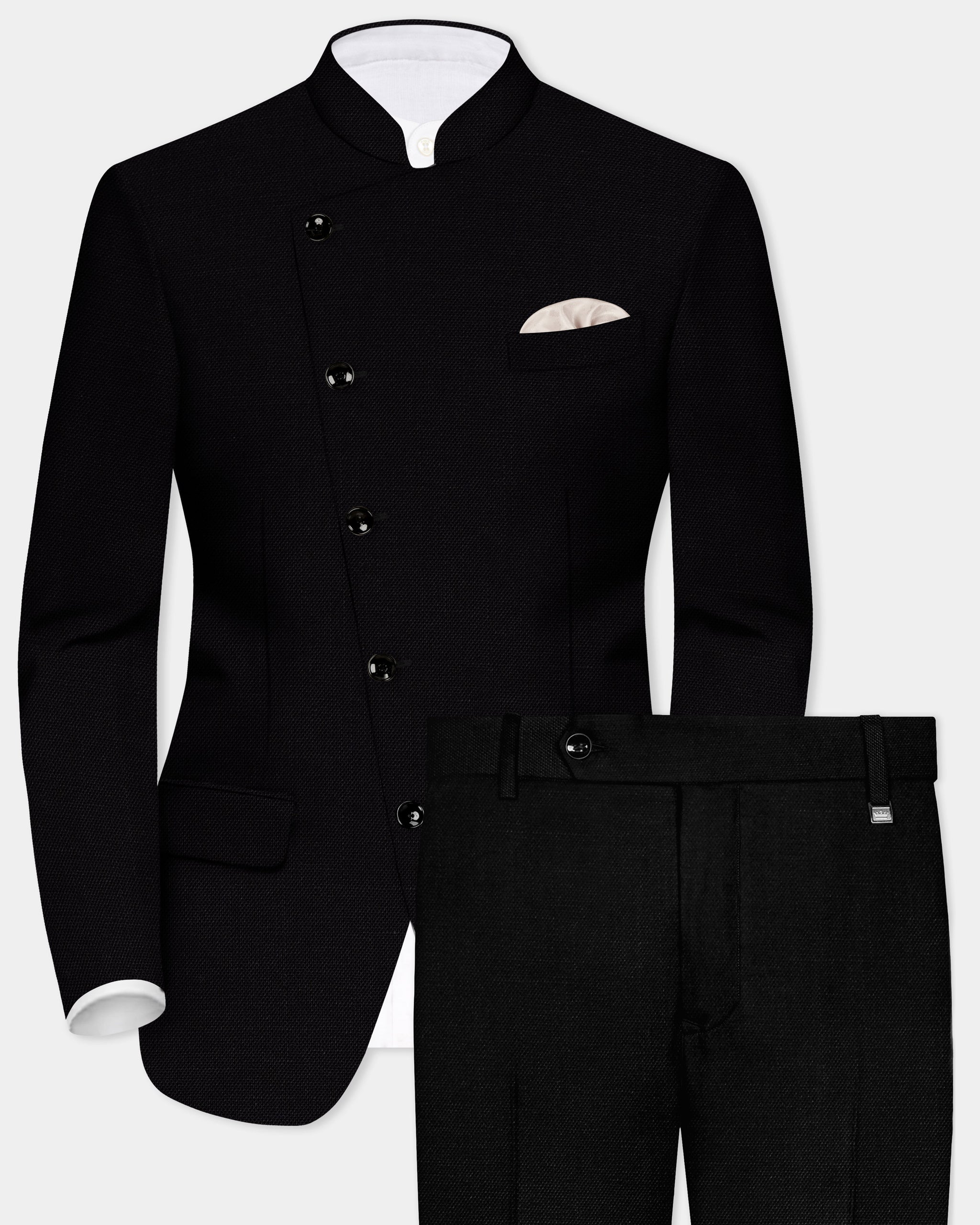 Jade Black Solid Premium Wool Rich Bandhgala/Jodhpuri Suit for Men.