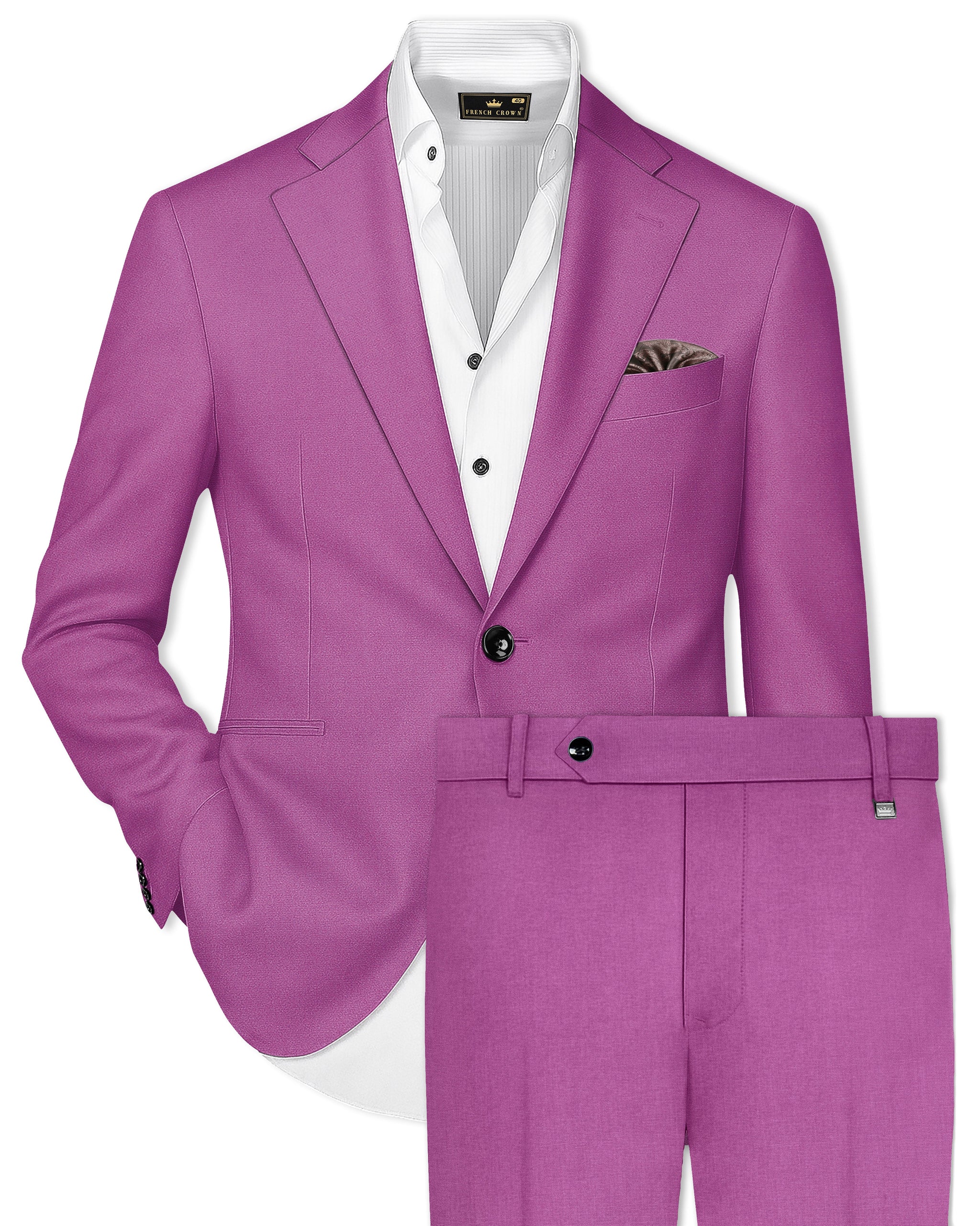 Rosvoy-Trendy Pink Solid Premium Wool Rich Single Breasted Suit For Men.