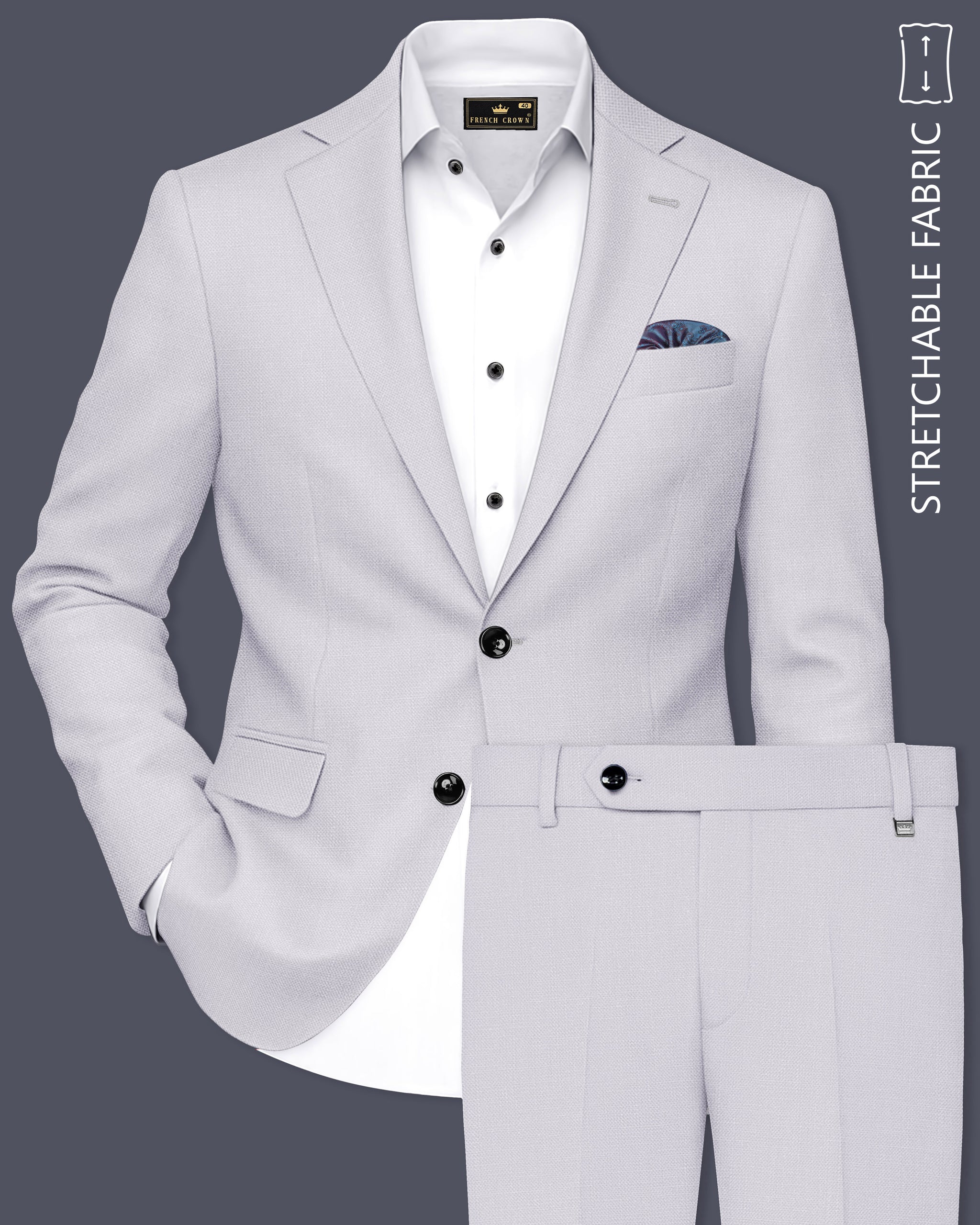 Aristo-Alto Gray Solid Premium Linen Single Breasted Suit For Men.