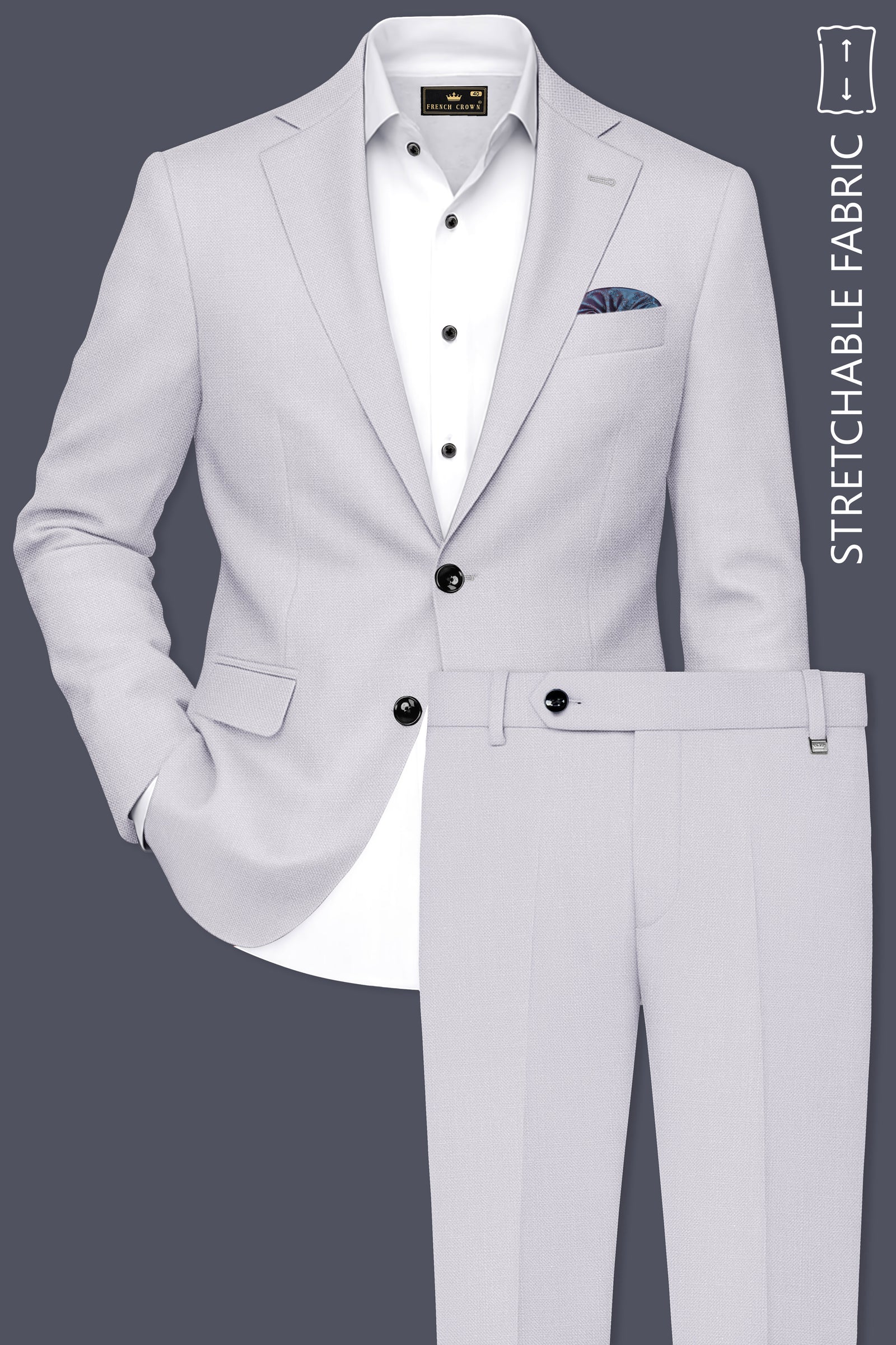 Aristo-Alto Gray Solid Premium Linen Single Breasted Suit For Men.