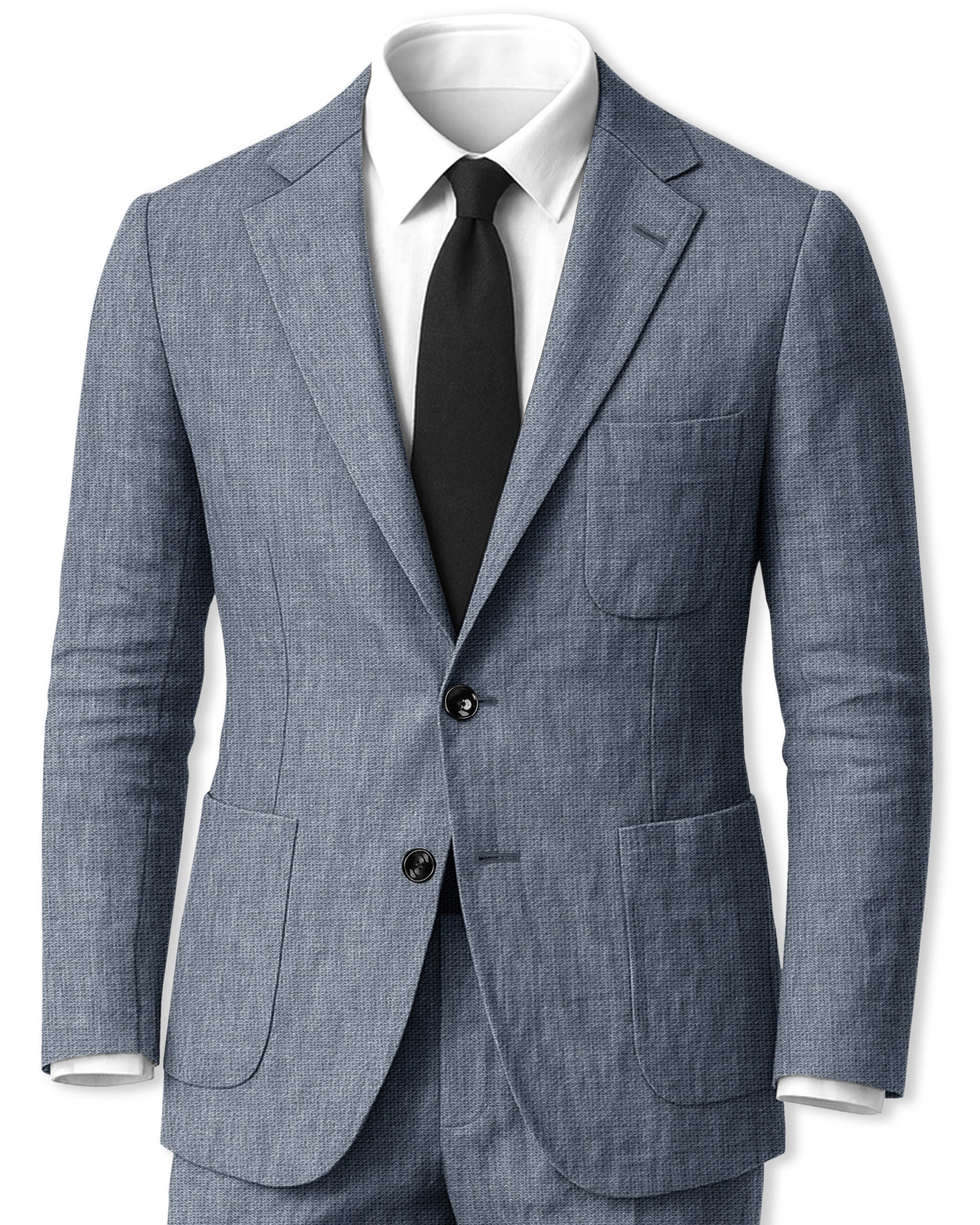 Azurven-Cadet Blue Solid Premium Linen Single Breasted Suit For Men.