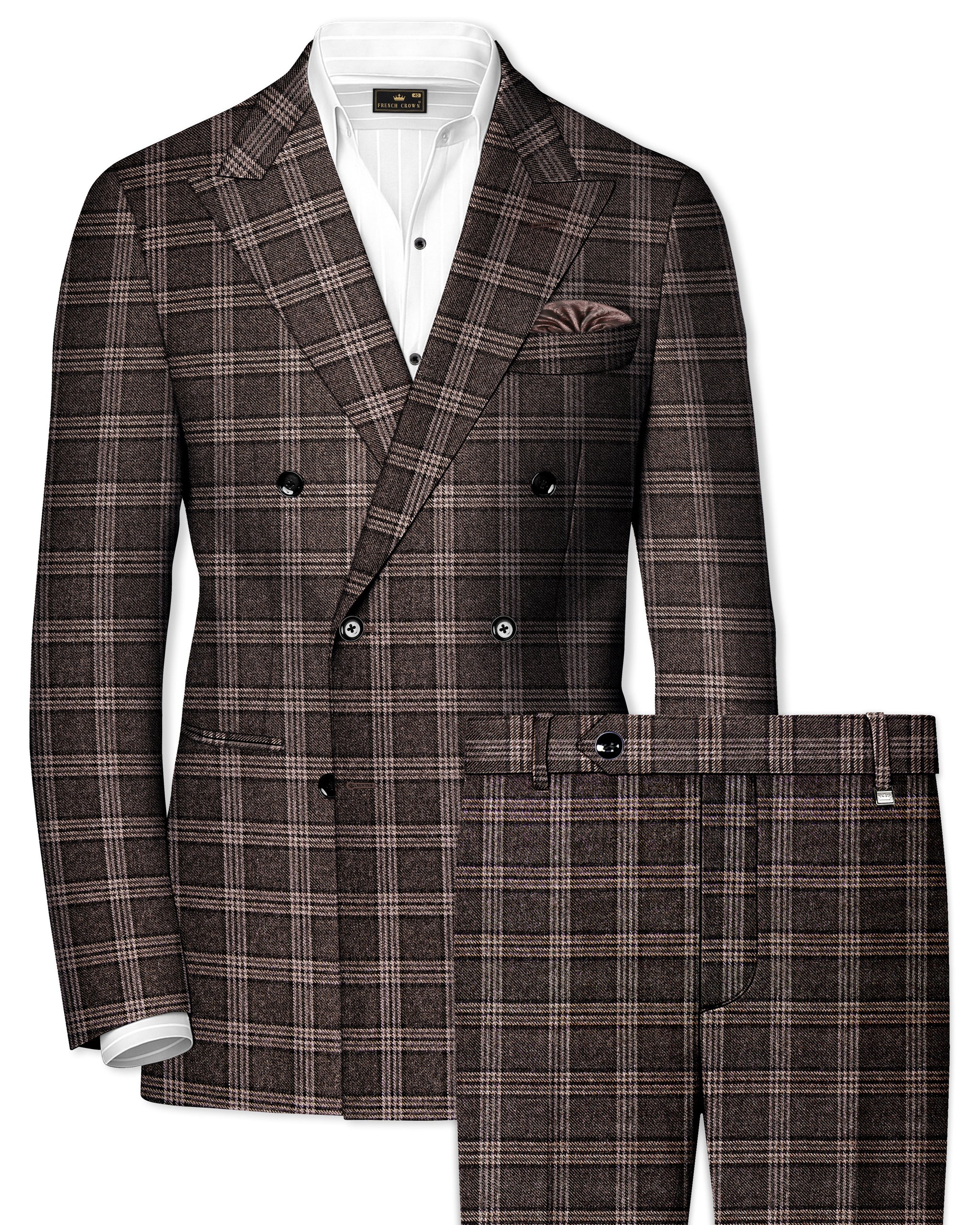 Eclenzo-Eclipse Brown Checks Plaid Premium Wool Rich Double Breasted ...