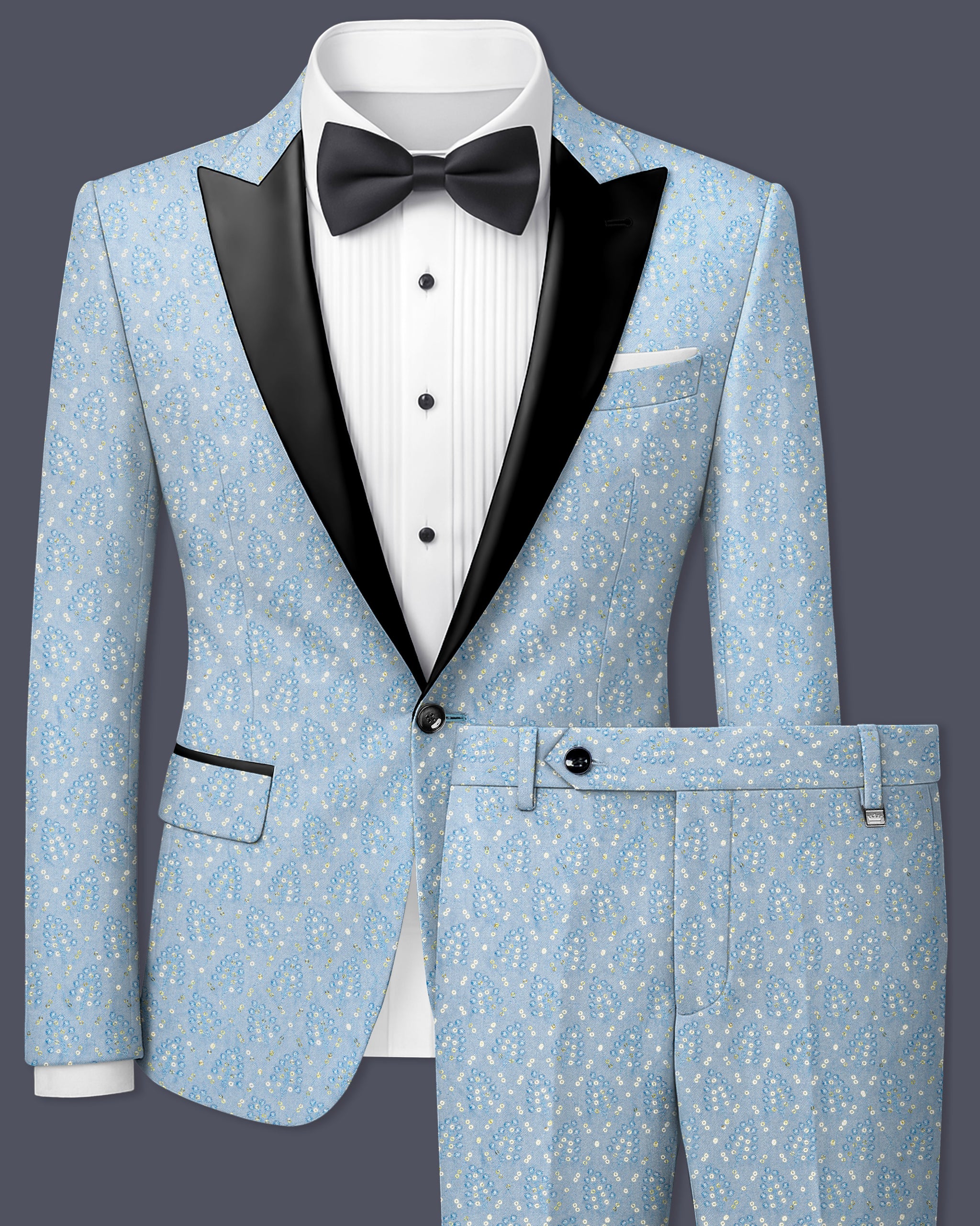 Azurora-Carolina Blue Thread and Sequin Embroidered Textured Premium ...