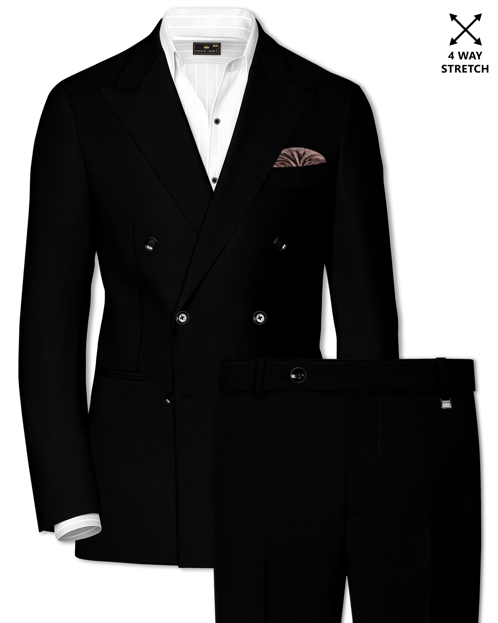 Kuro-Japanese Jade Black 4-Way Stretch Wrinkle-Free Solid Premium Wool ...