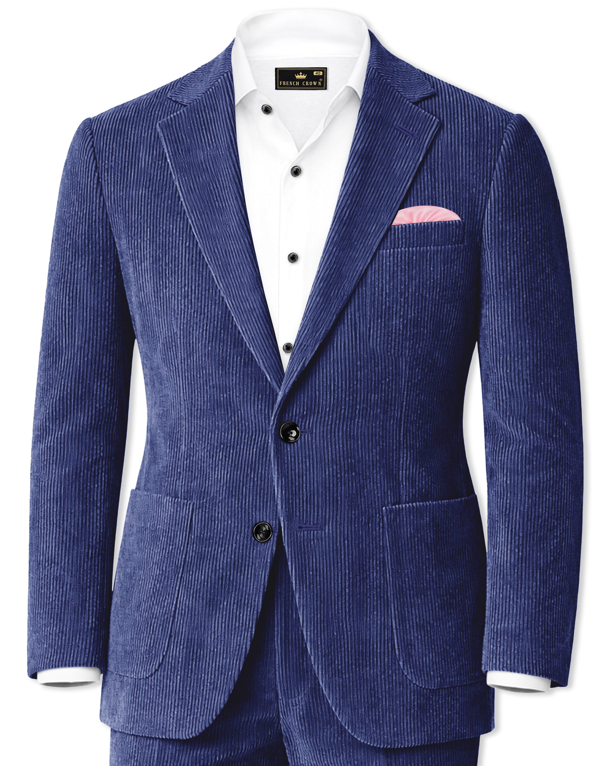 Slatzen-Slate Blue Textured Premium Corduroy Single Breasted Suit For Men.