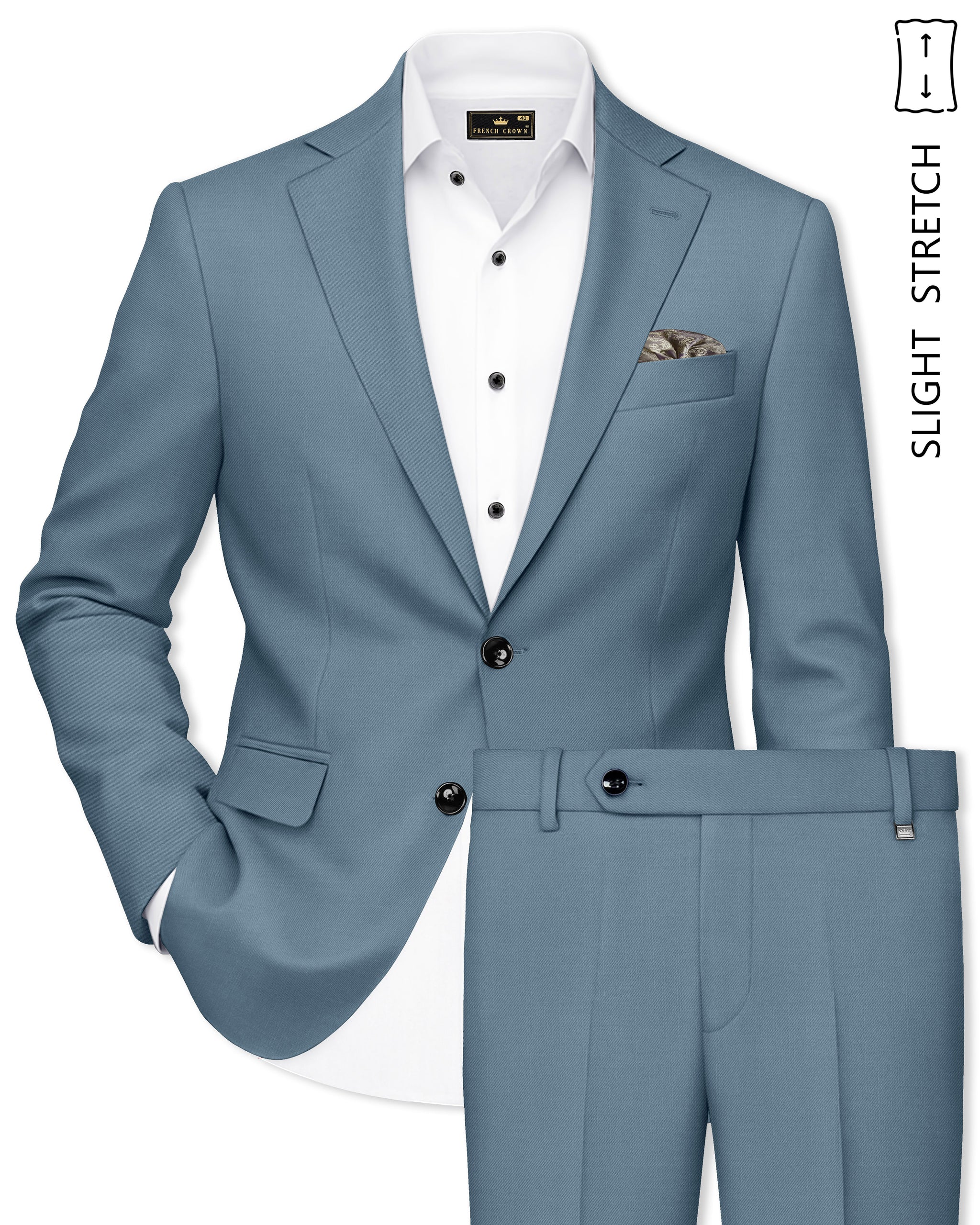 Sapphire-Fiord Blue Solid Premium Wool Rich Single Breasted Suit For Men.