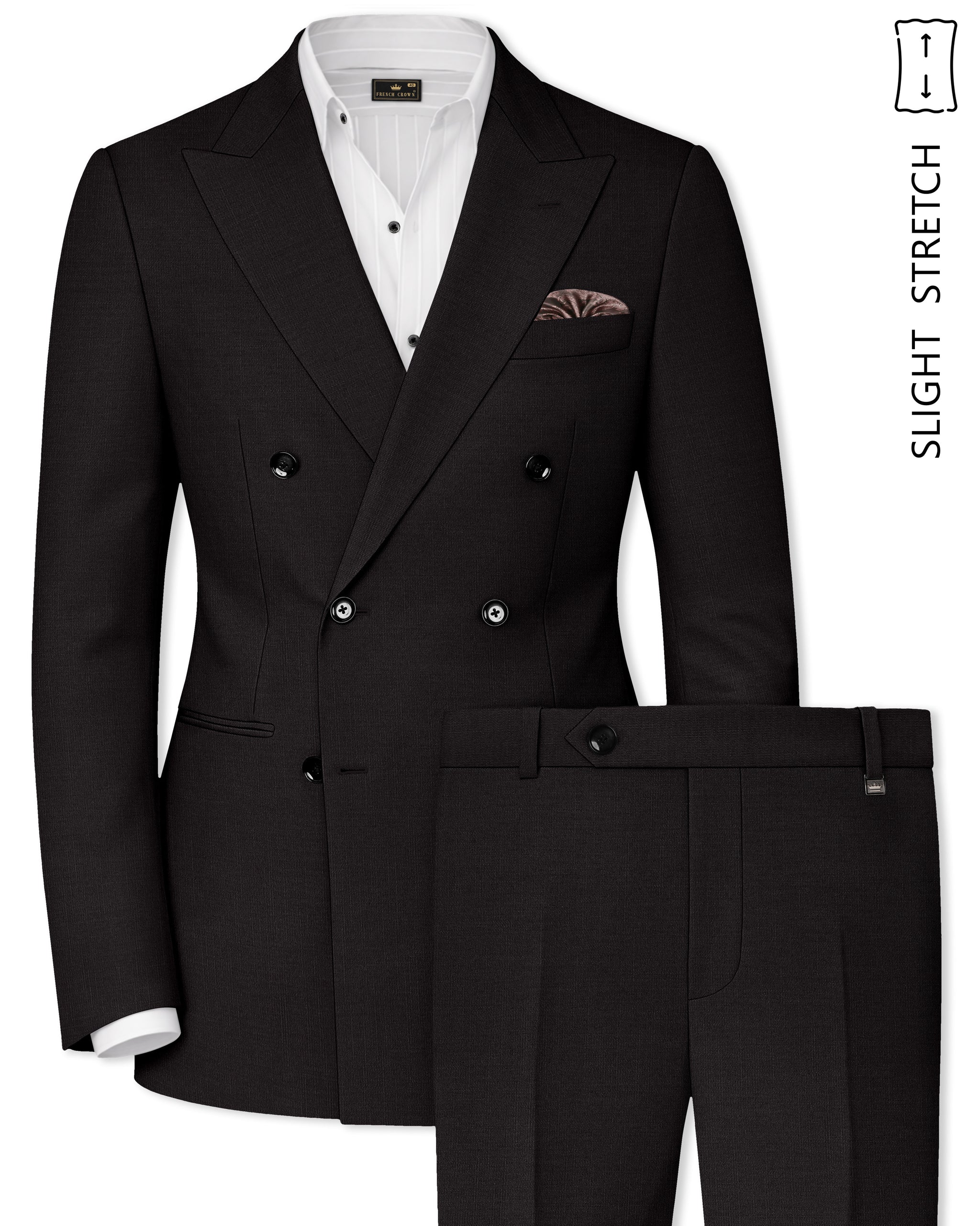 Umbero-Eclipse Brown Solid Premium Wool Rich Double Breasted Suit For Men.