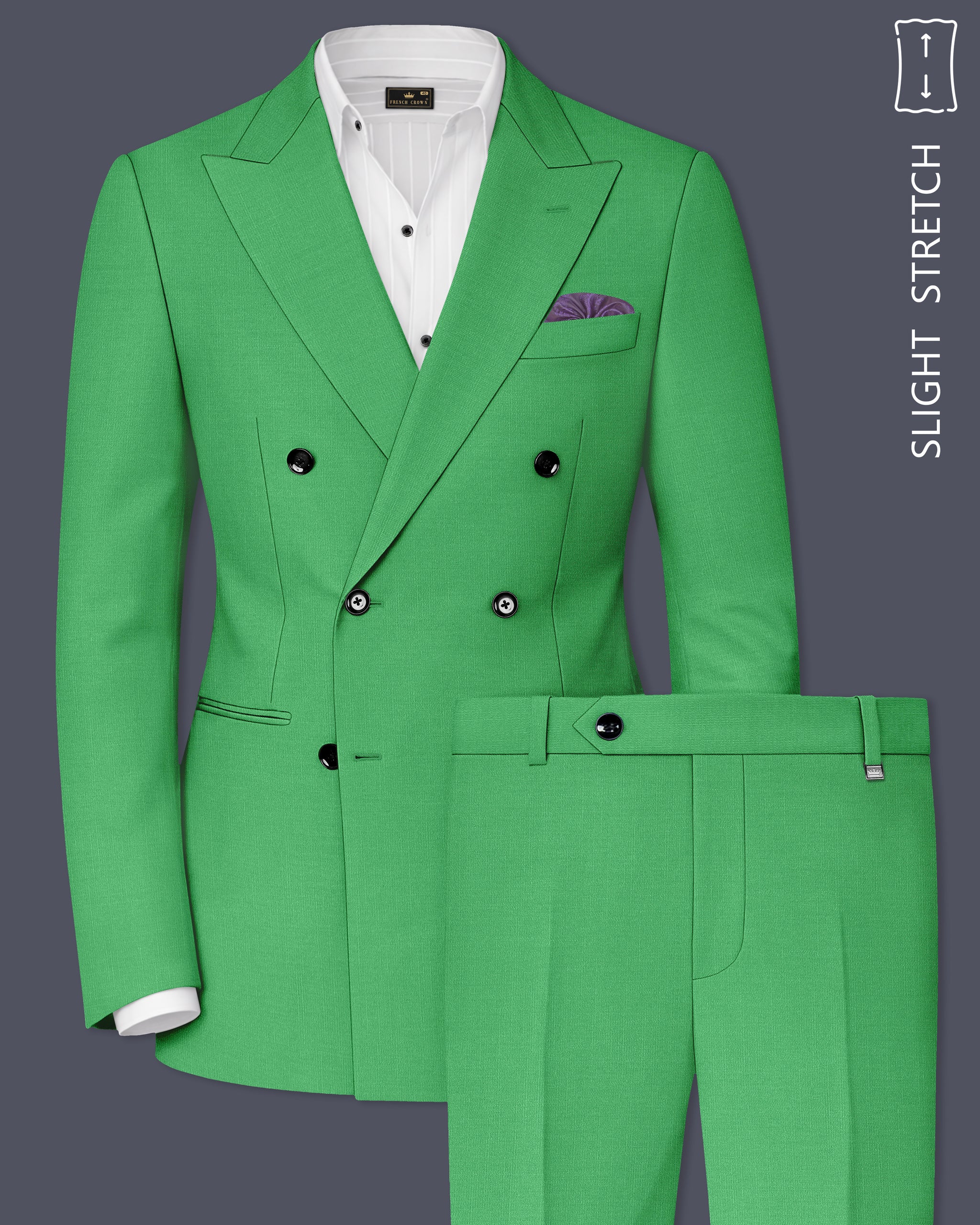 Baron-Chateau Green Solid Premium Wool Rich Double Breasted Suit For Men.