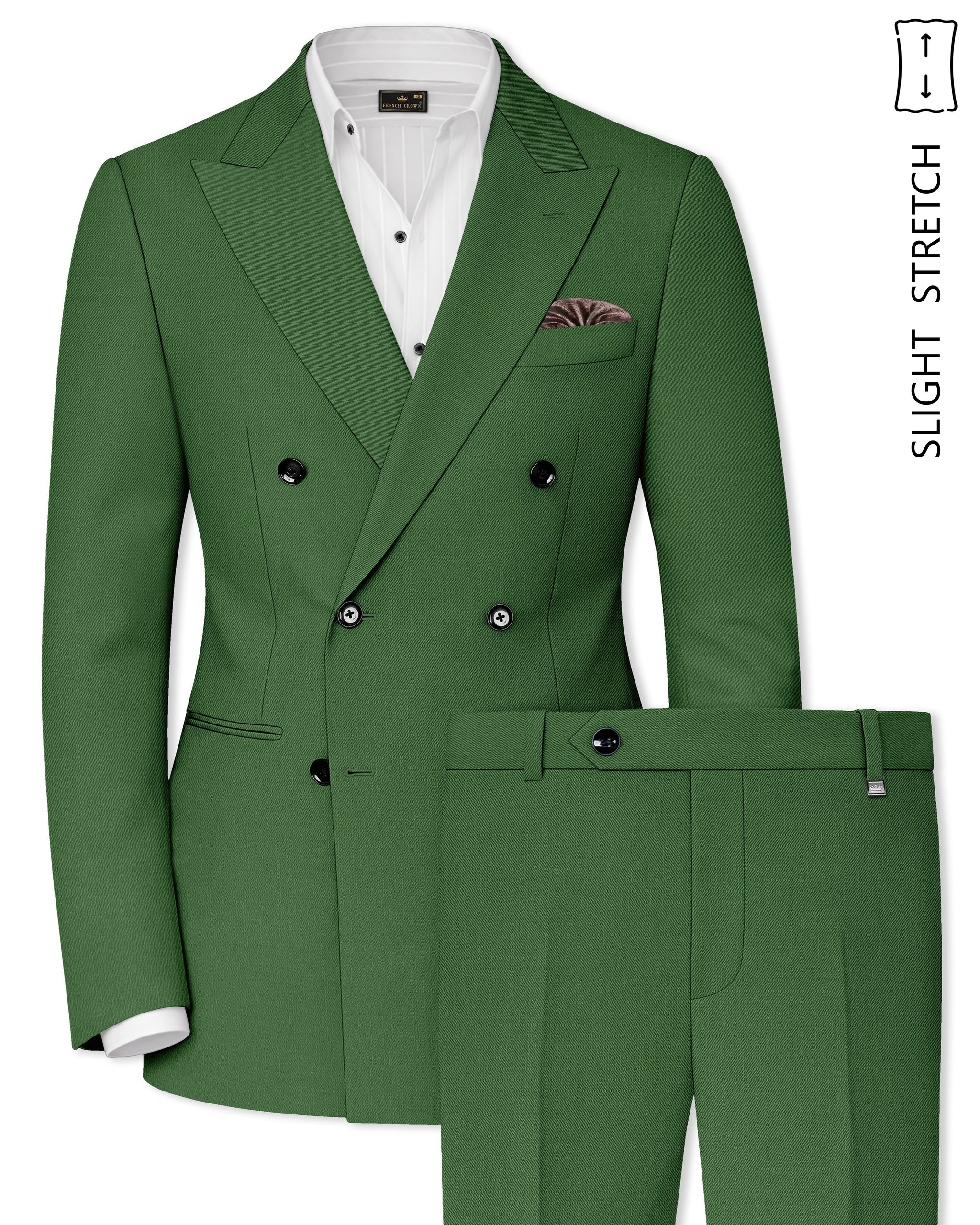 Viridian-Forest Green Solid Premium Wool Rich Double Breasted Suit For Men.