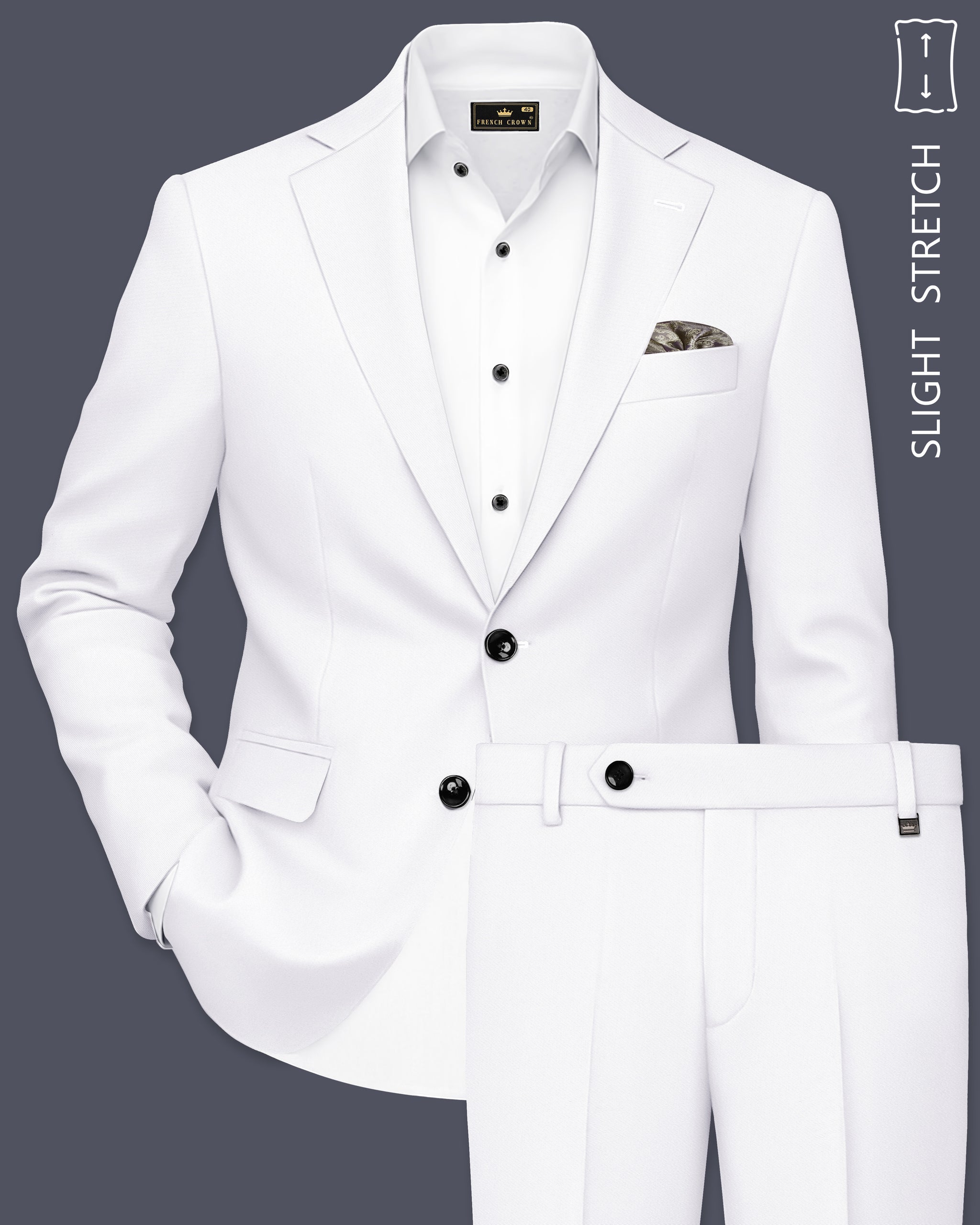 Aurello-Bright White Solid Premium Poly-Viscose Single Breasted Suit ...