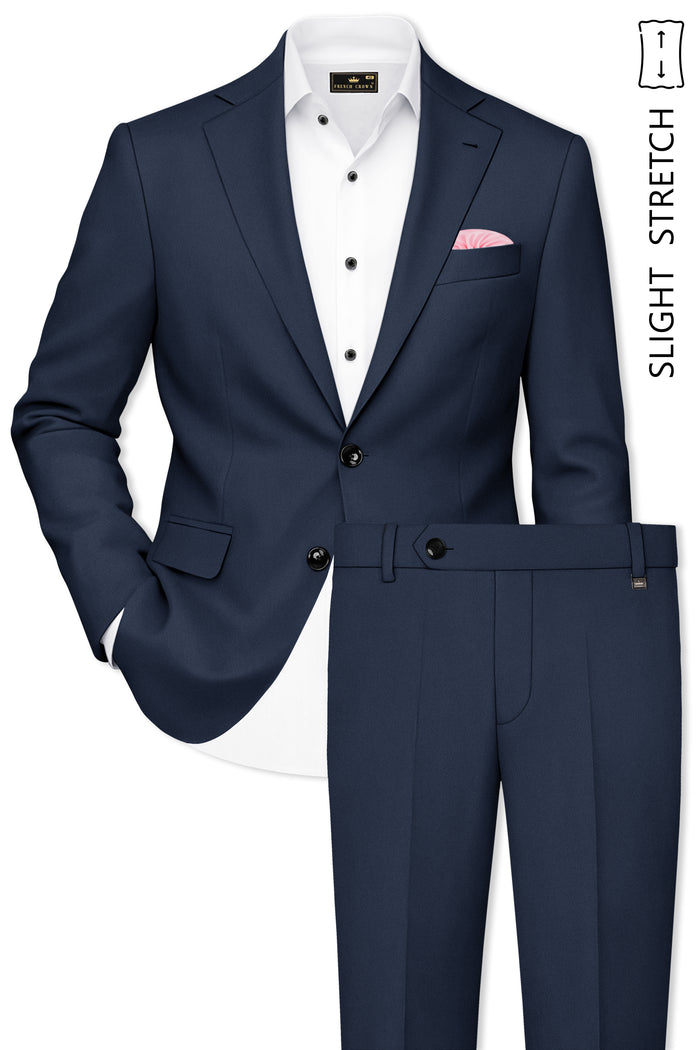 Nautis-Baltic Blue Solid Premium Wool Rich Single Breasted Suit For Men.