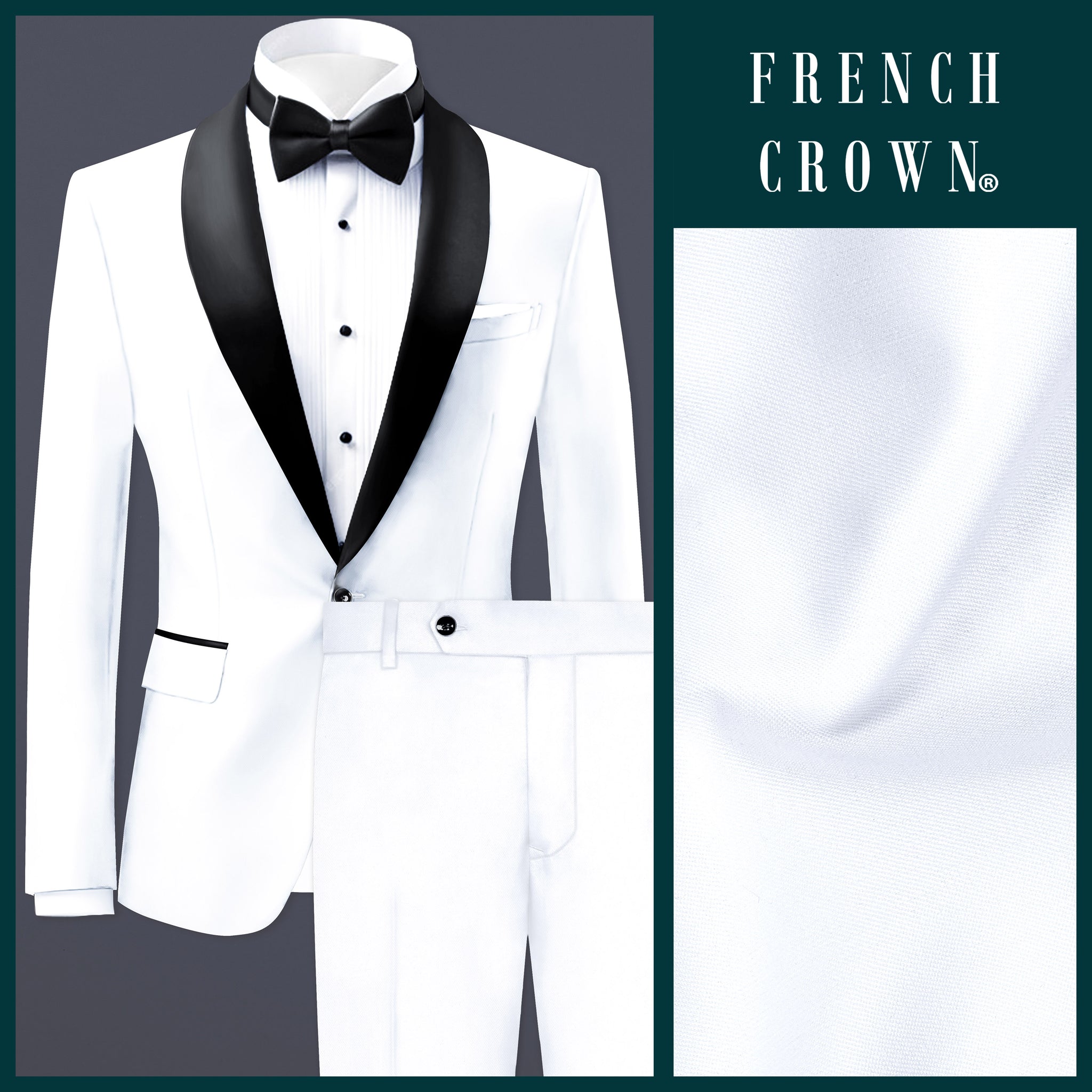 Bright White Tuxedo Plain Solid Single Breasted Premium Terry Rayon ...
