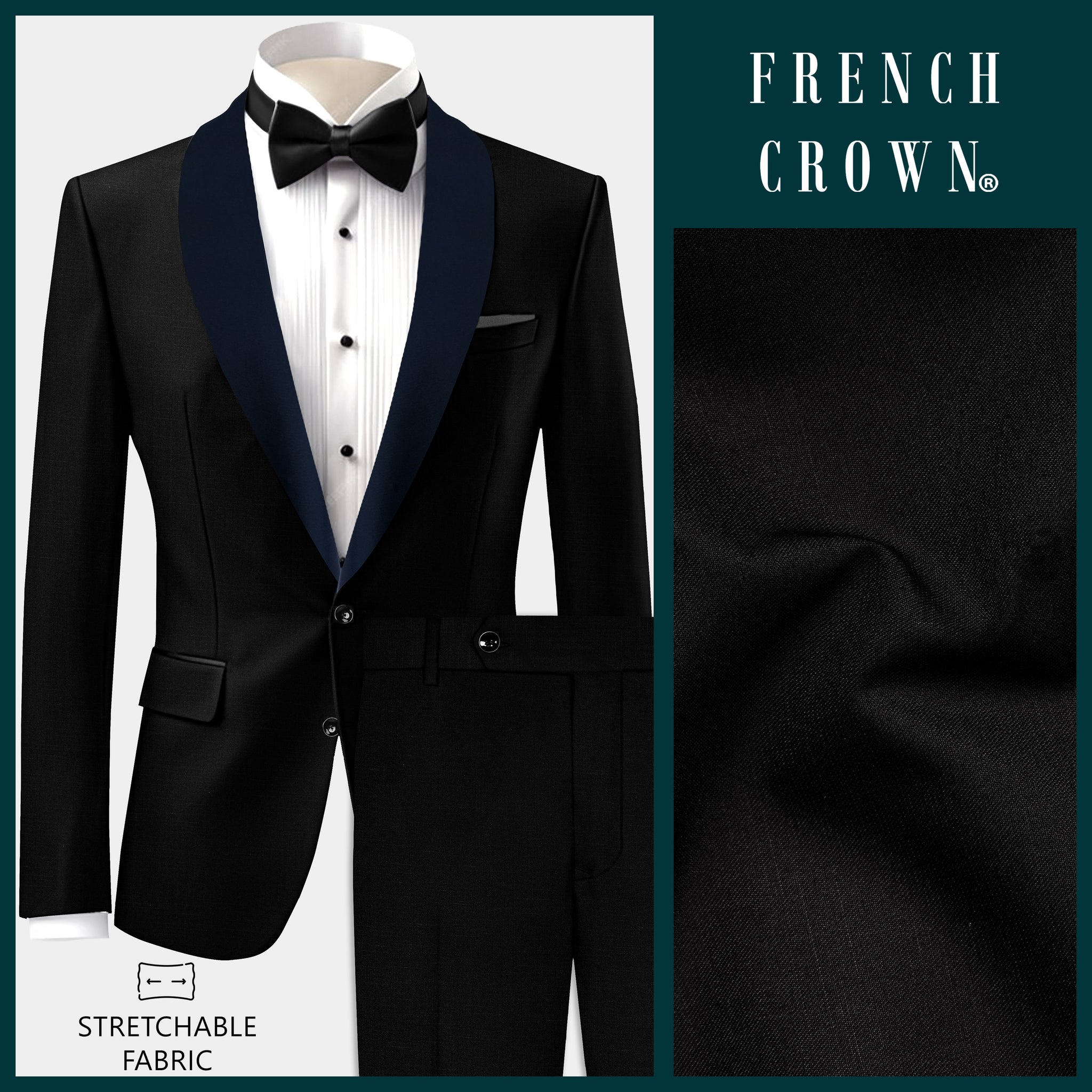 Jade Black Textured Single Breasted Premium Terry Rayon Suits For Men