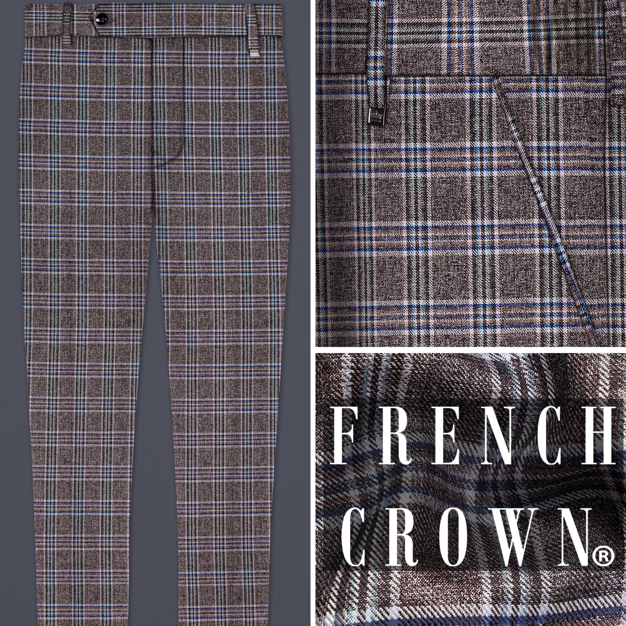 Ironside Gray And Cloud Burst Blue Checks-Plaid Premium Wool Blend Pant ...