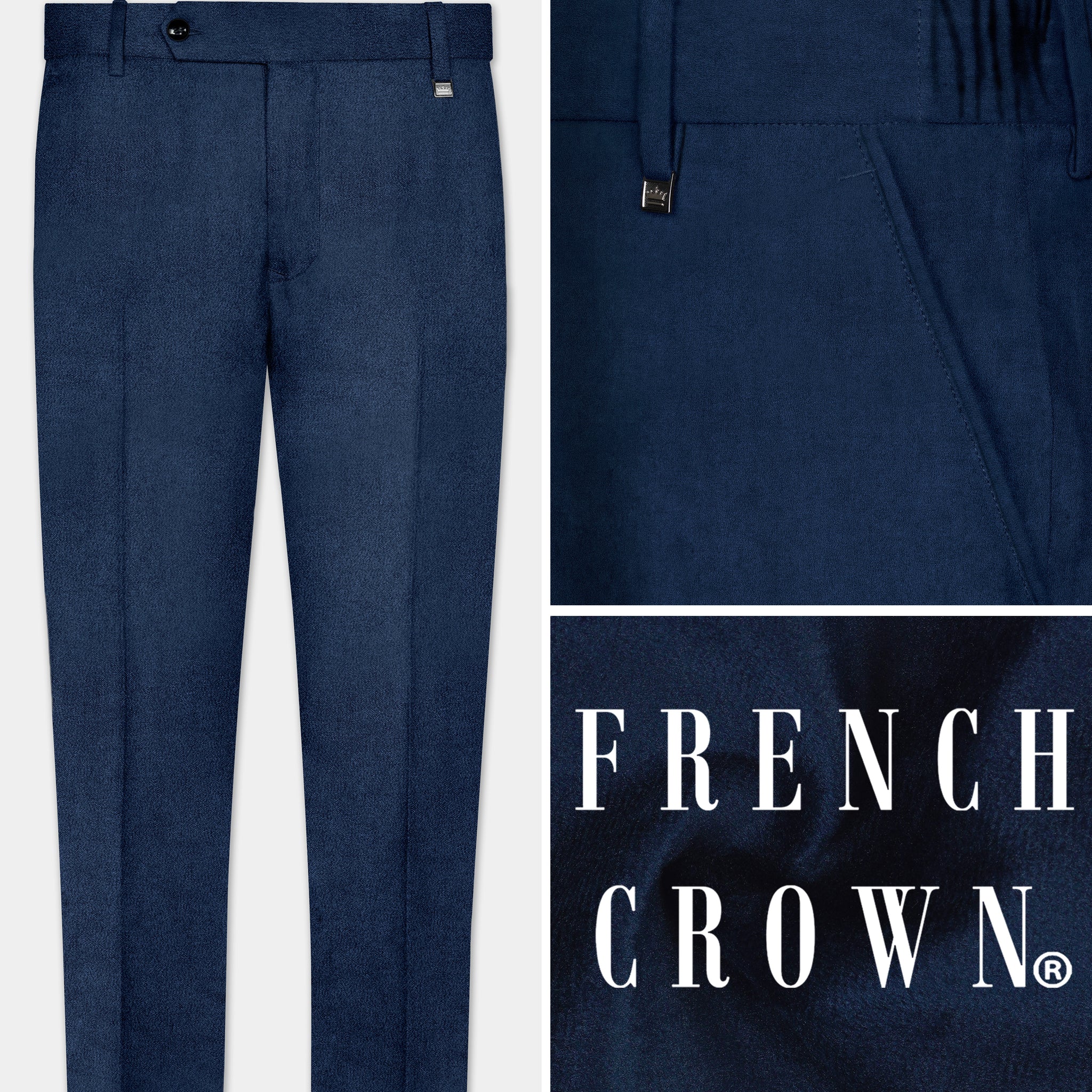 Downriver Blue Solid Premium Wool Blend Pant For Men.