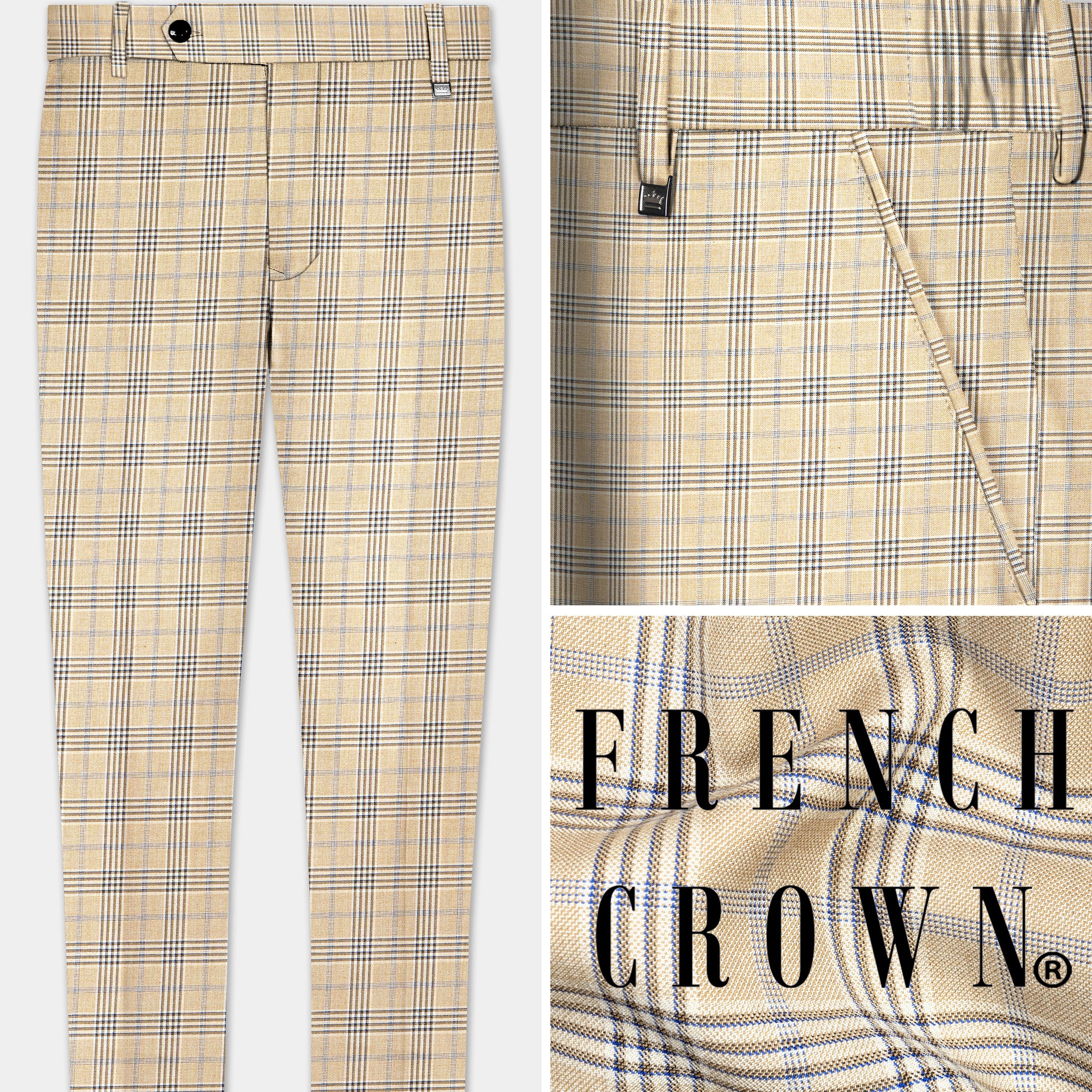 Cameo Cream Plaid Premium Wool Blend Pant For Men.