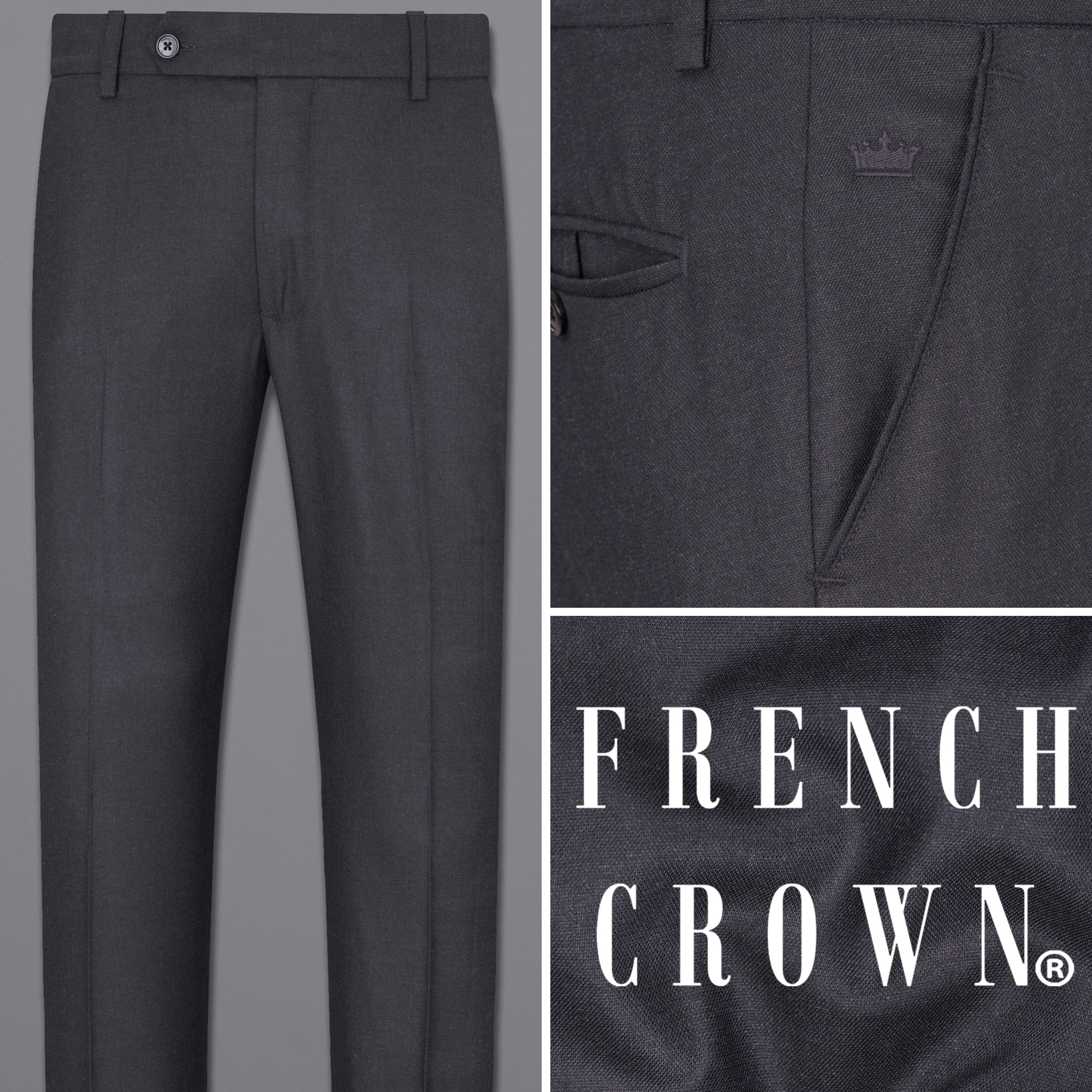 Ship Gray Textured Regular Fit Terry-Rayon Pants For Men