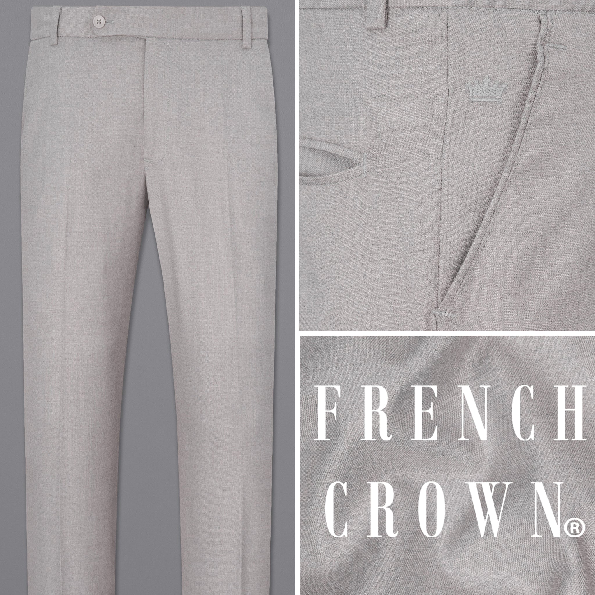 Nobel Gray Textured Regular Fit Terry-Rayon Pants For Men