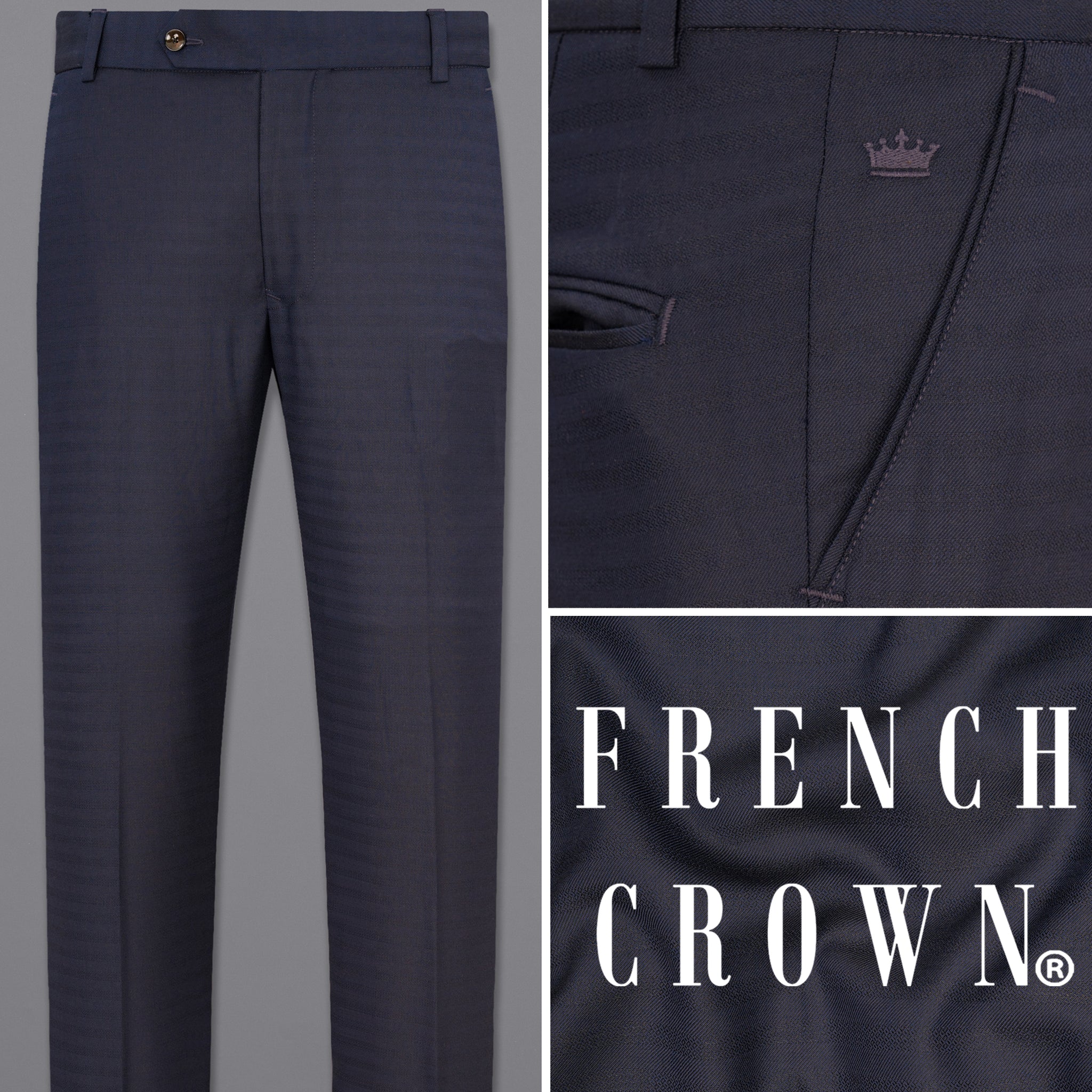 Tuna Blue Textured Regular Fit Terry-Rayon Pants For Men