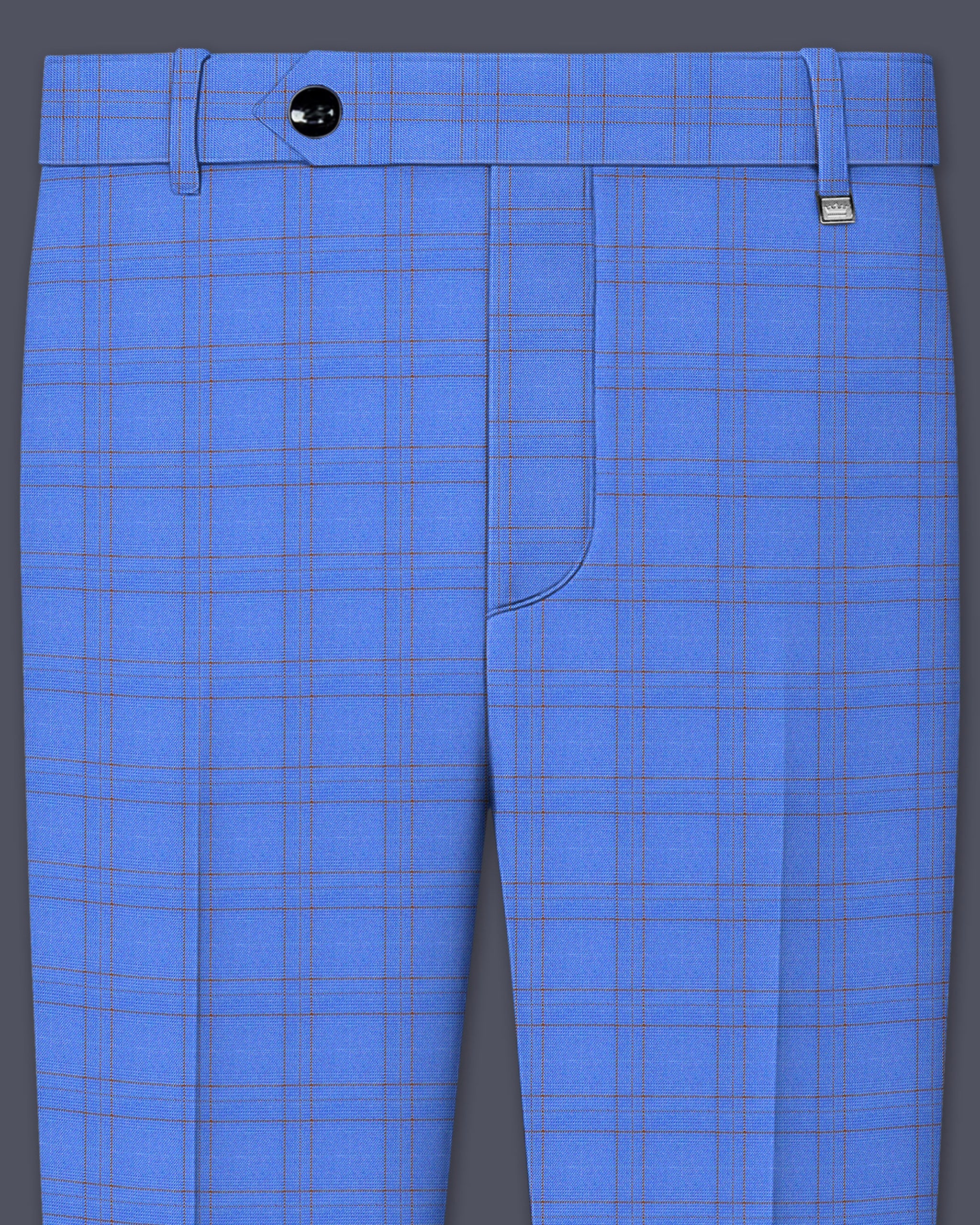 Scampi Blue With Pickled Brown Checks-Plaid Regular Fit Terry Rayon ...