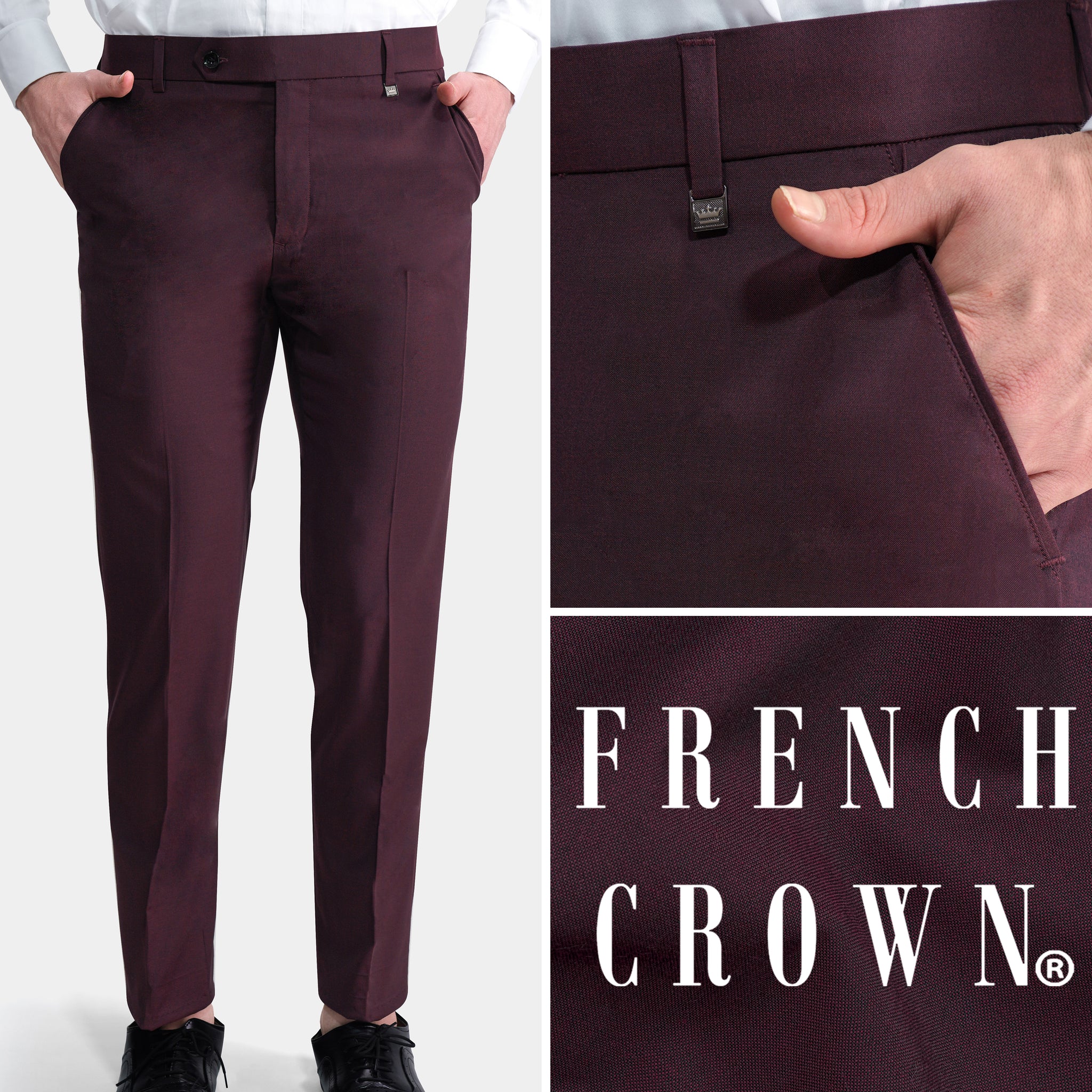 Matterhorn Maroon Textured Premium Wool-Blend Pant For Men