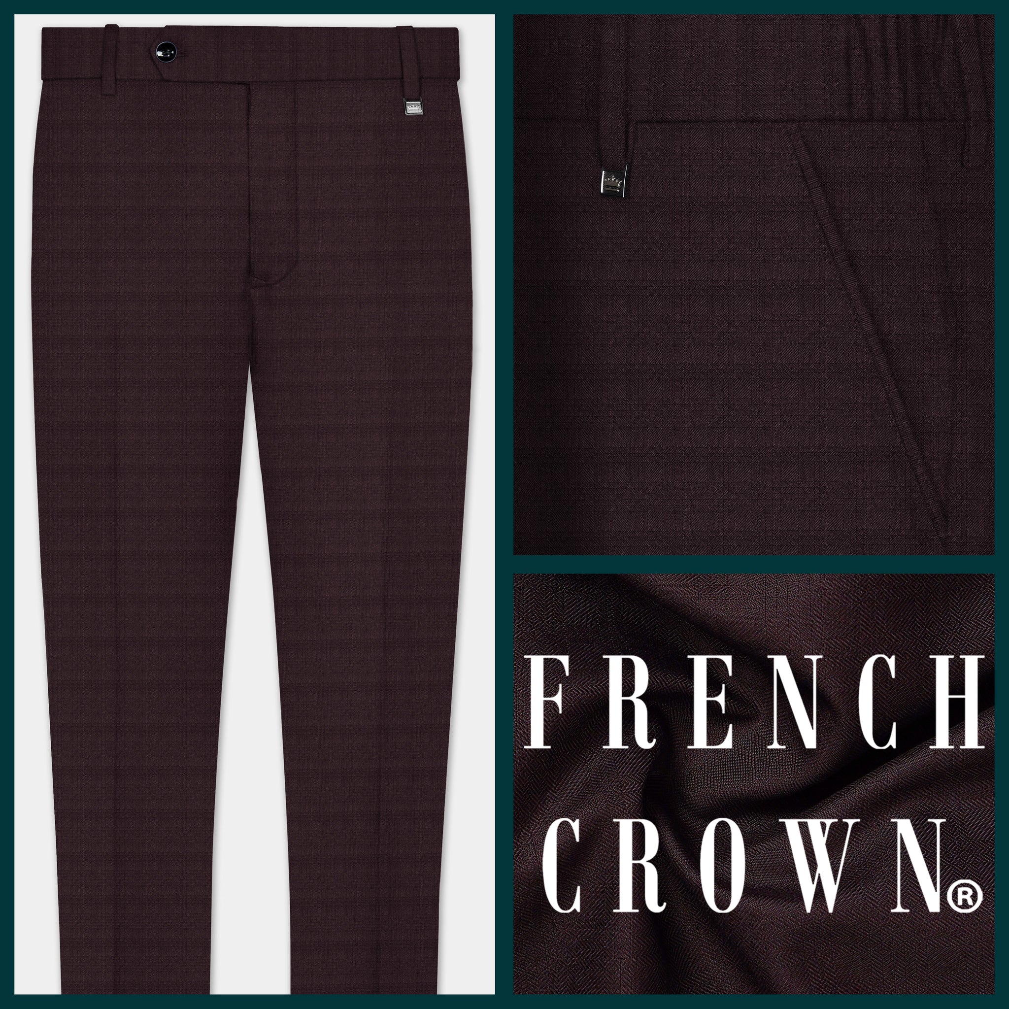 Plum Maroon Textured Premium Wool Blend Pant For Men