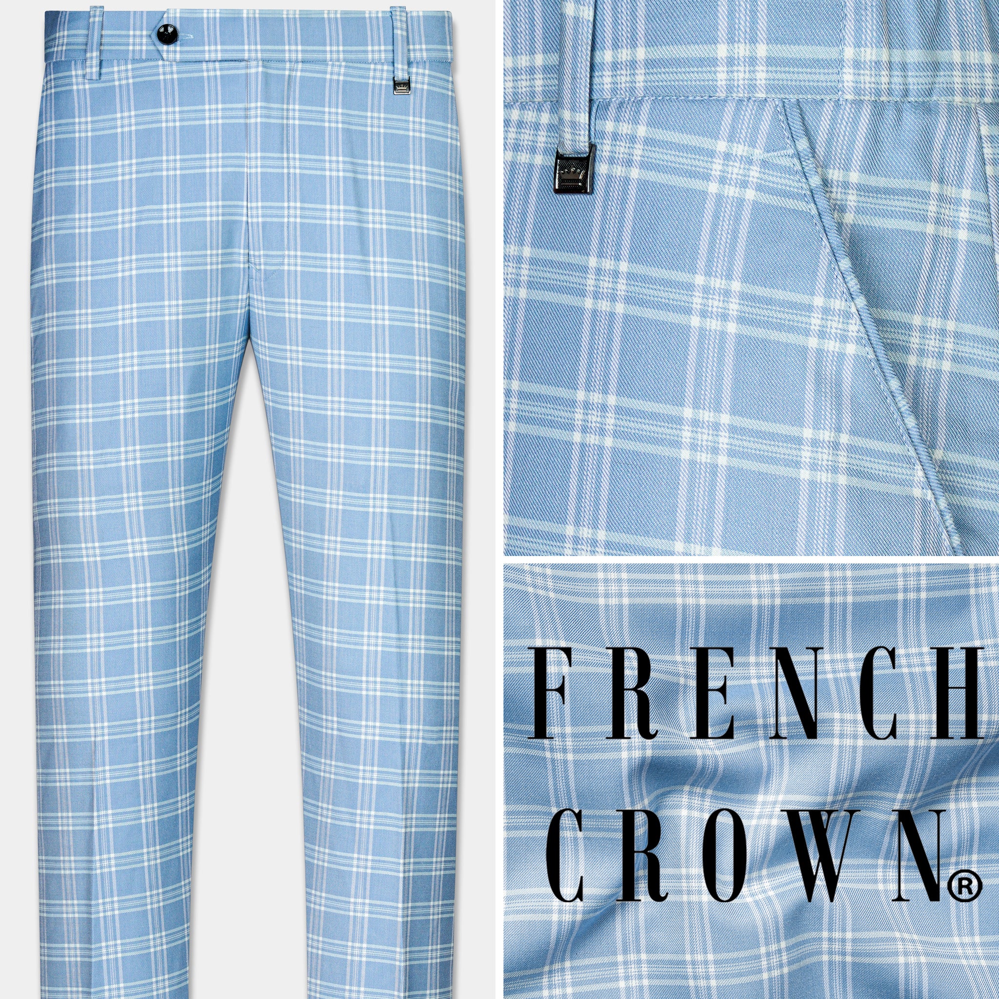 Casper Blue Checks-Plaid Premium Wool Blend Pant For Men