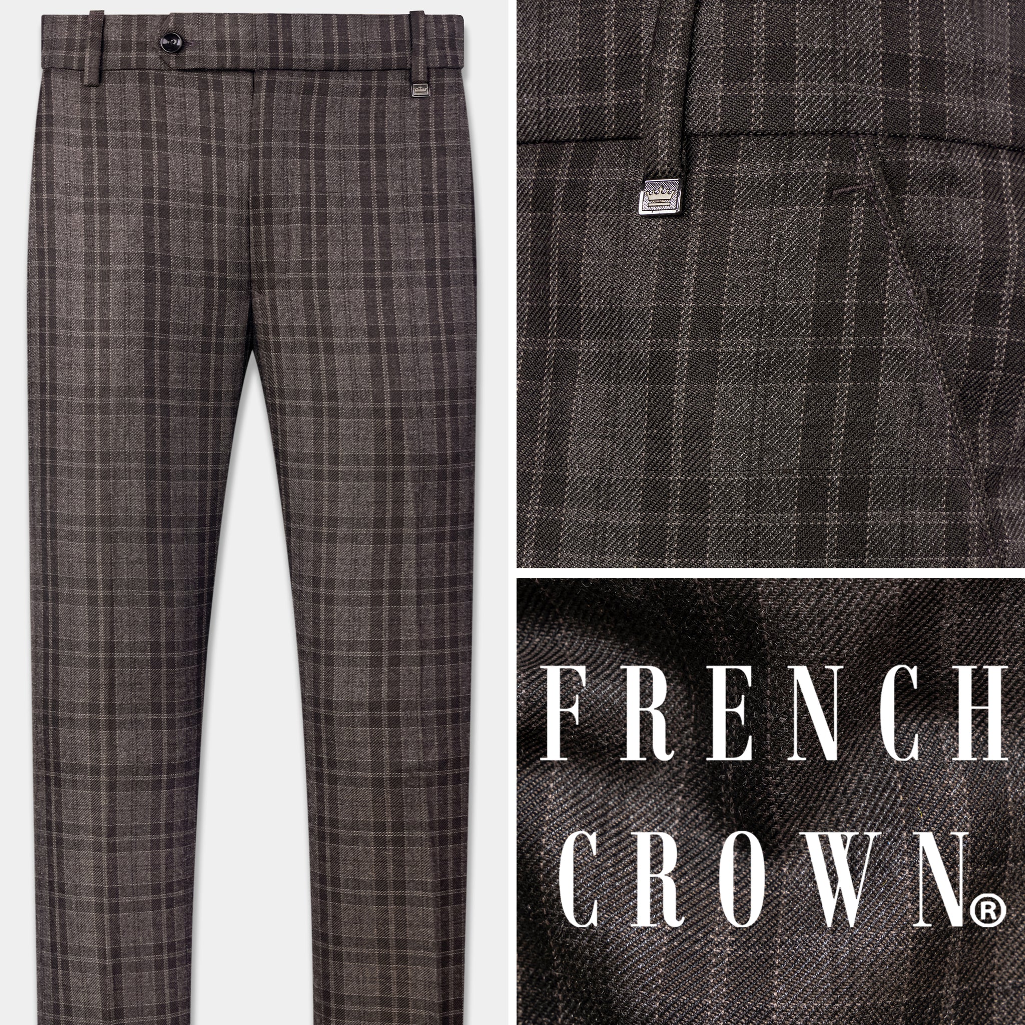 Thunder Brown Checks-Plaid Premium Wool Blend Pant For Men.