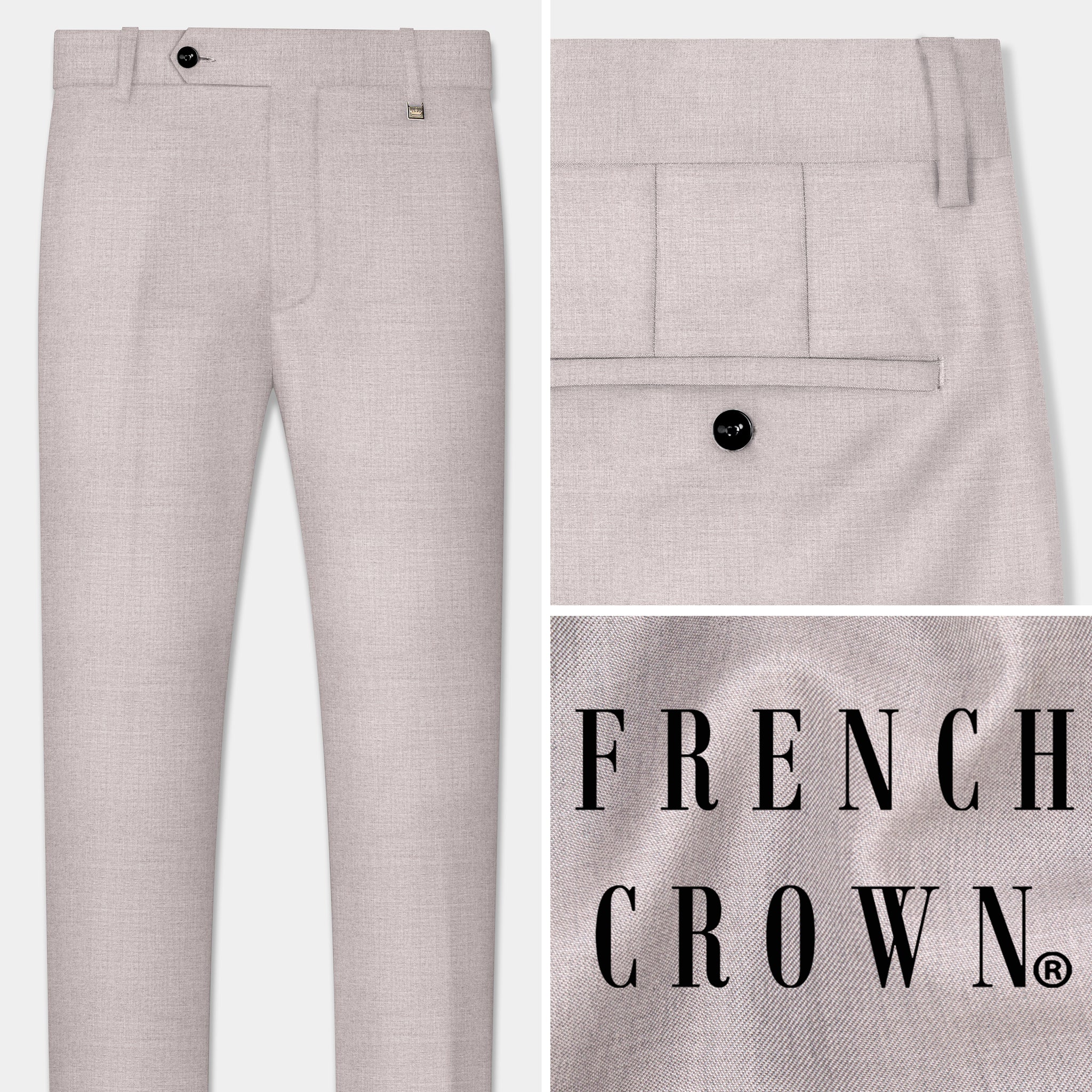 Clamshell Cream Textured Premium Wool Blend Pant For Men.