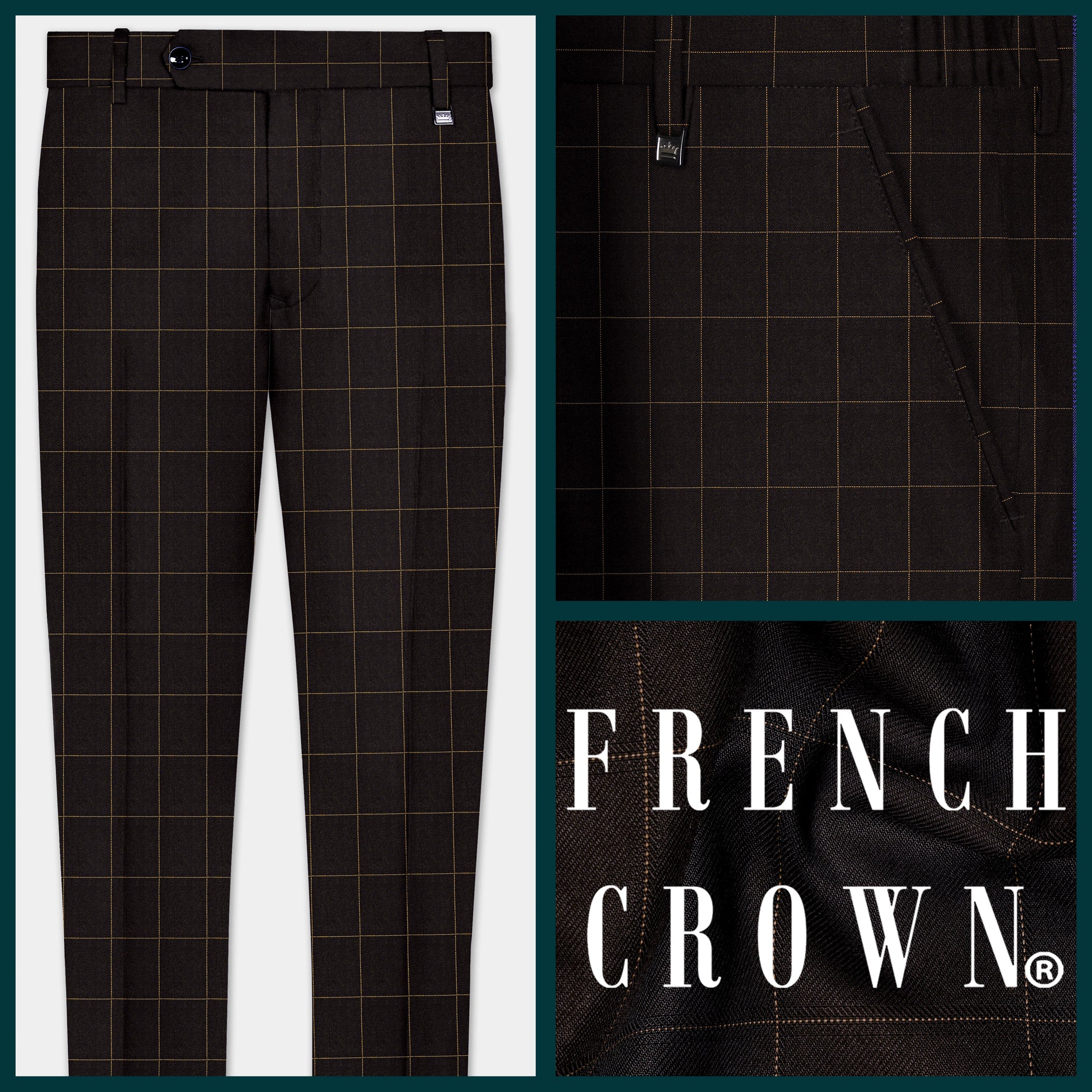 Eclipse Brown Plaid Premium Wool Blend Pant For Men.