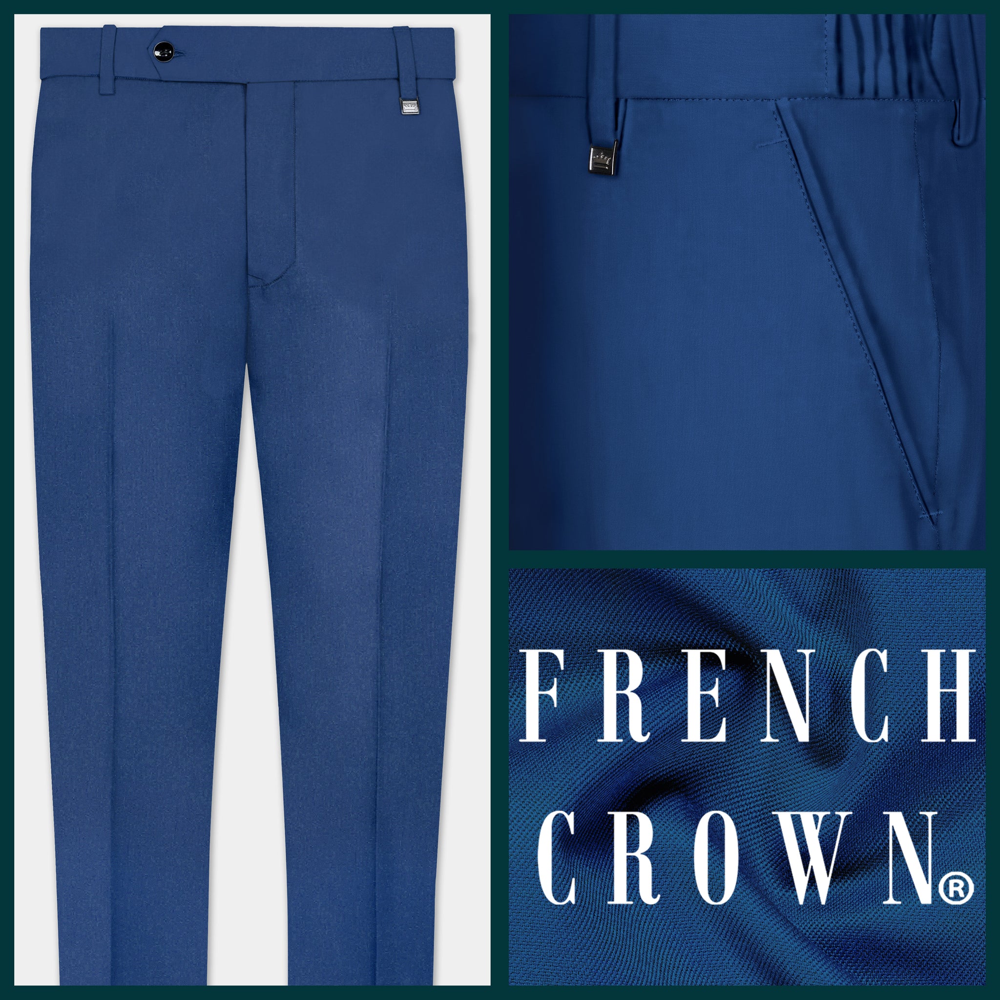 Cerulean Elite-Cobalt Blue Solid Premium Wool Rich Pant For Men.