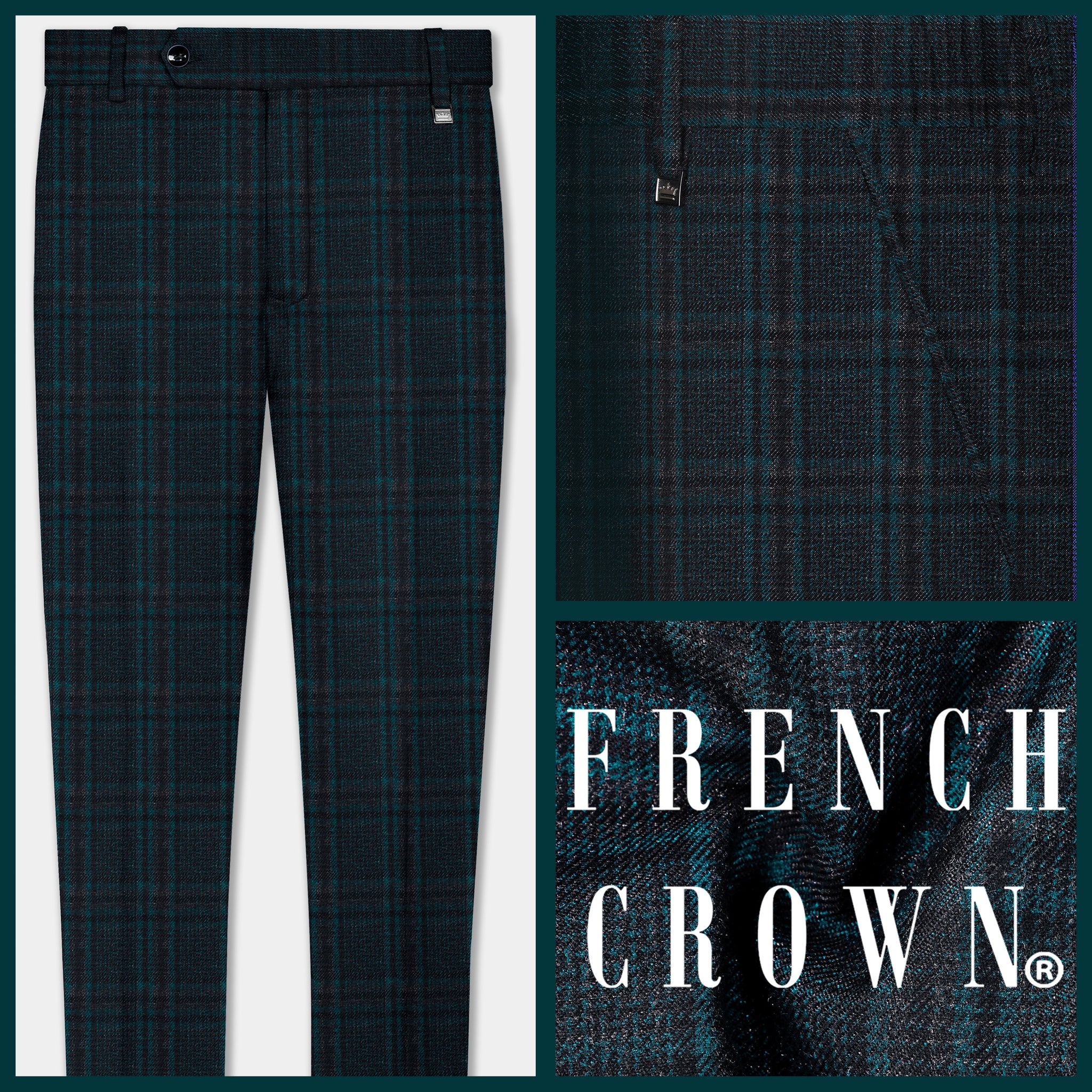 Royale-Cyprus Blue Plaid Premium Wool Rich Pant For Men.