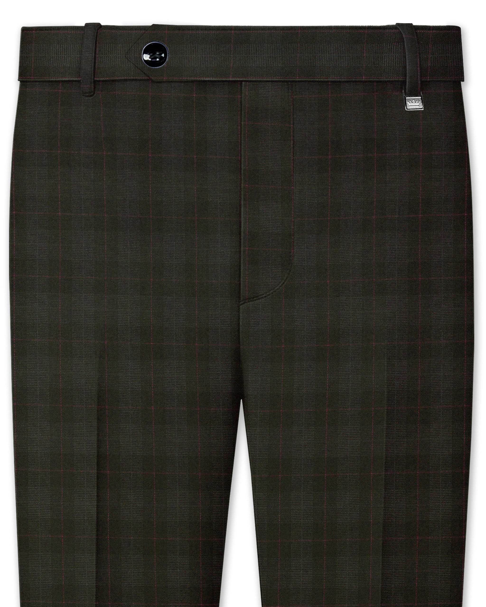 Viricheck-Birch Green Checks-Plaid Premium Wool Rich Pant For Men.