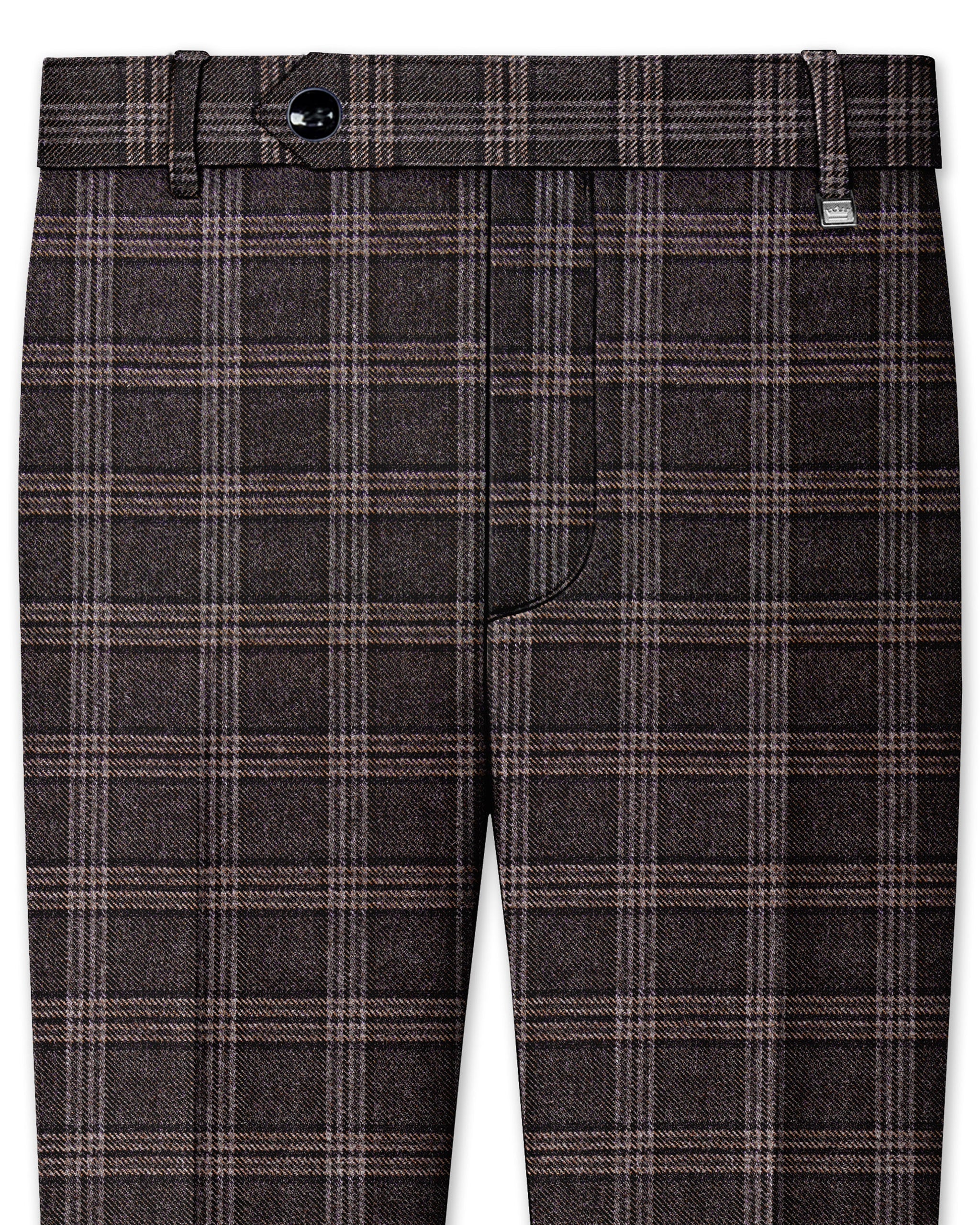 Eclenzo-Eclipse Brown Checks Plaid Premium Wool Rich Pant For Men.