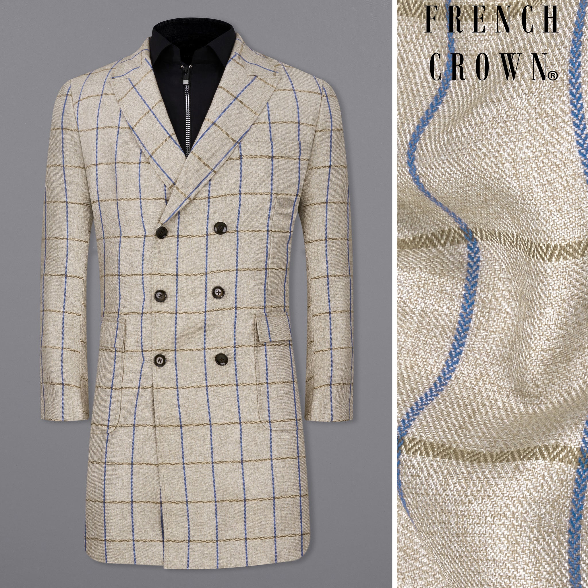 Coriander Cream Checks-Plaid Premium Terry-Rayon Bandhgala/Jodhpuri ...